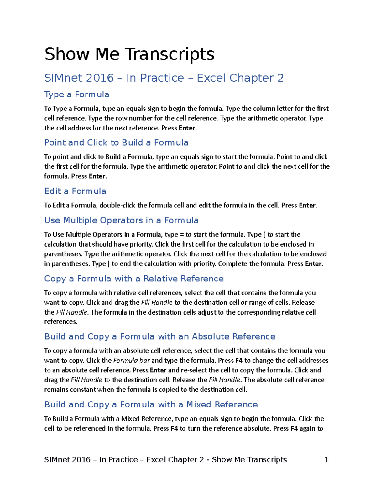SM Transcripts In Practice Excel Chapter 02 - Show Me Transcripts ...