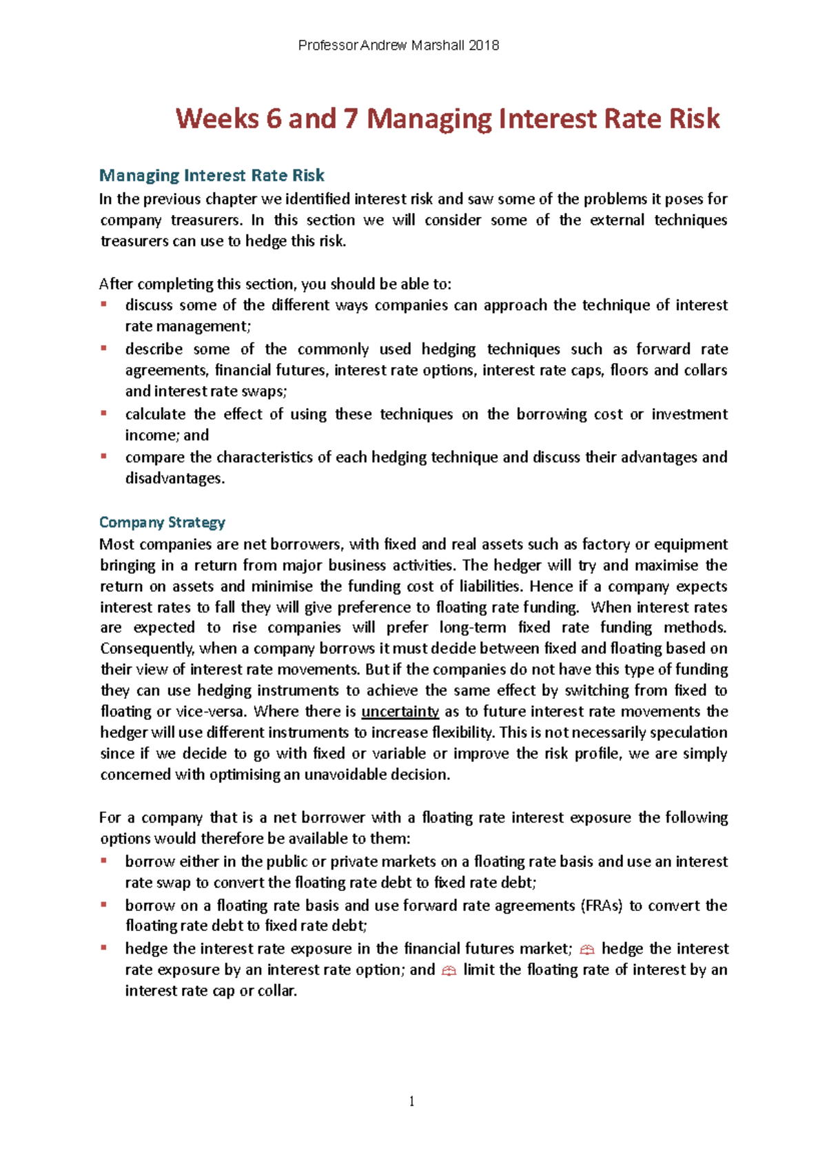 Weeks 6 and 7 lecture notes DTM 2018 - Professor Andrew Marshall 2018 ...