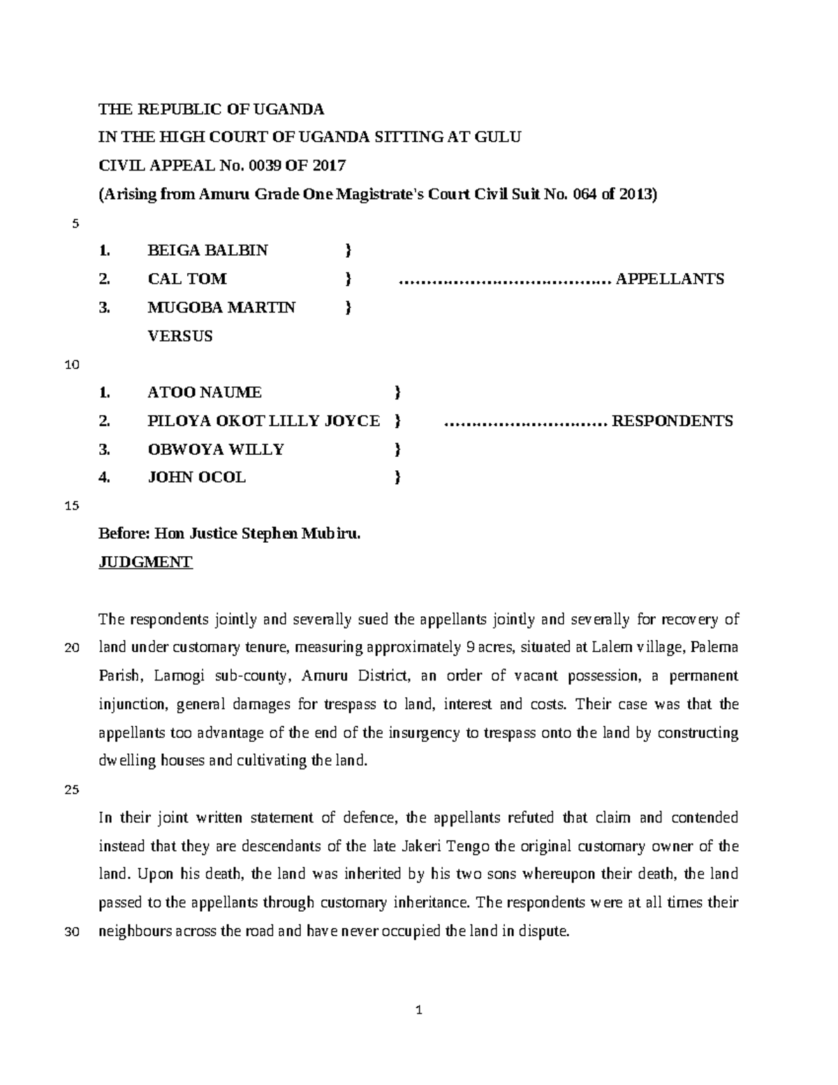 Beiga 2 Ors v Atto 3 Ors (Civil Appeal No 39 of 2017 ) 2018 Ughccd 67 ...