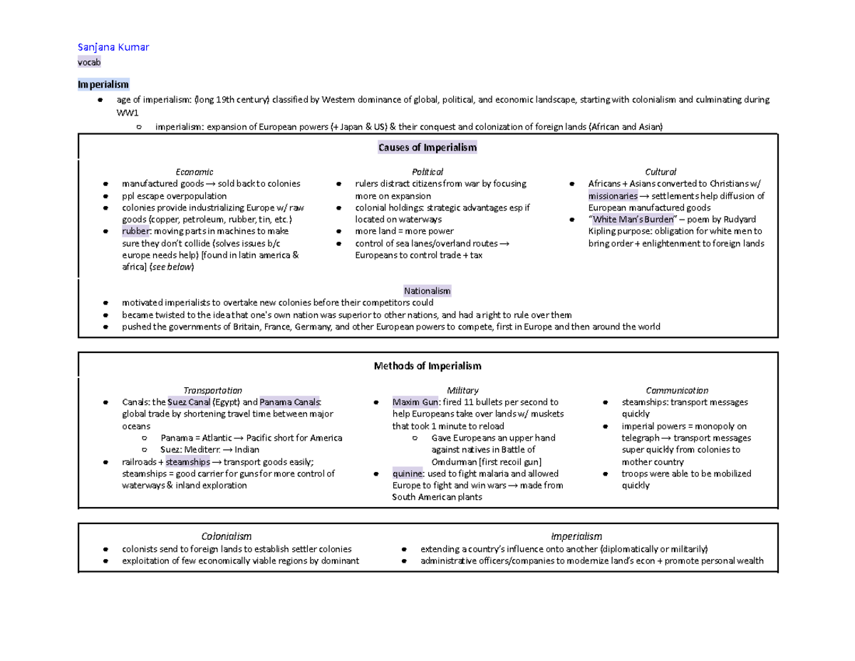 Humanities U5 Imperialism and Late Industrialization Mini Quiz - vocab ...