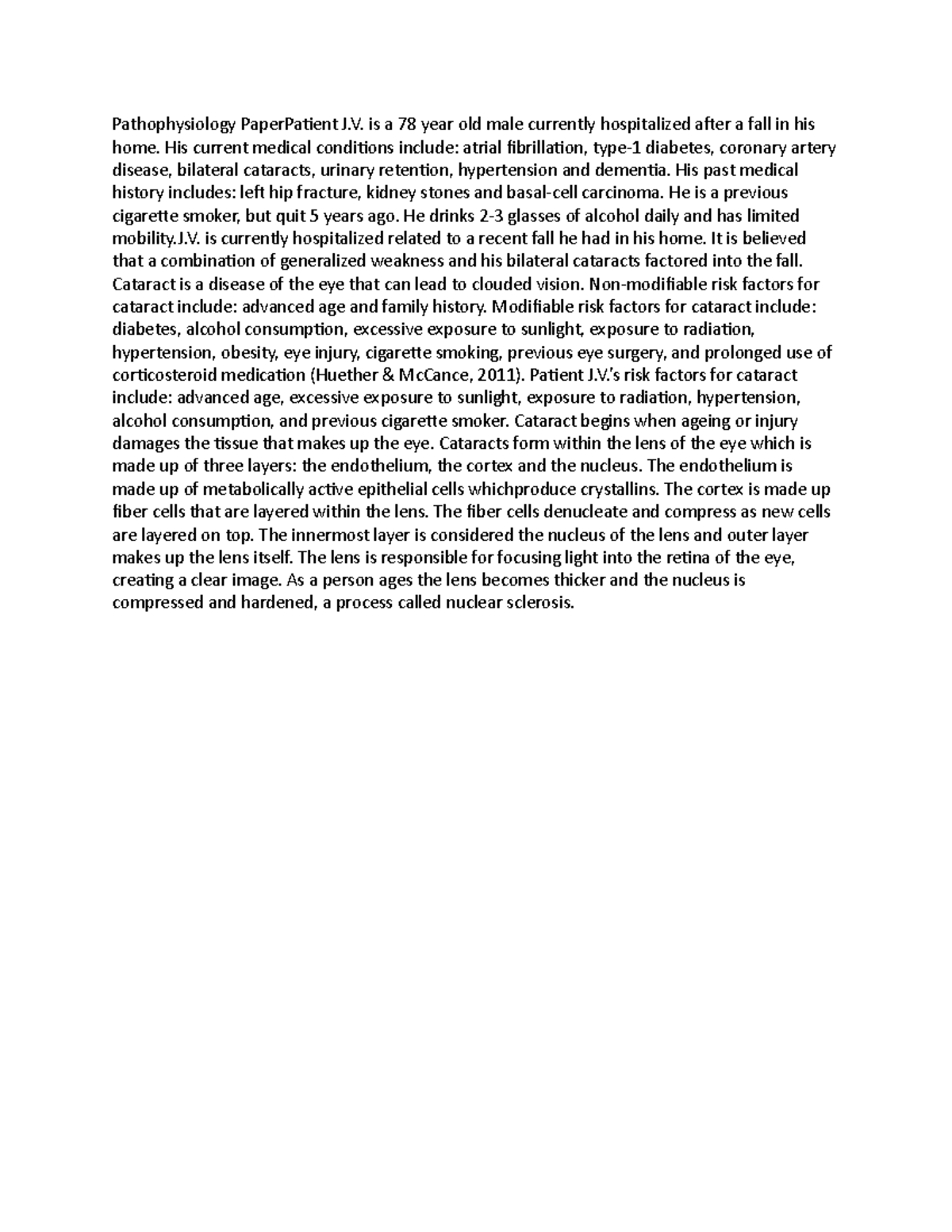 Pathophysiology Paper case study 1 - Pathophysiology PaperPatient J. is ...