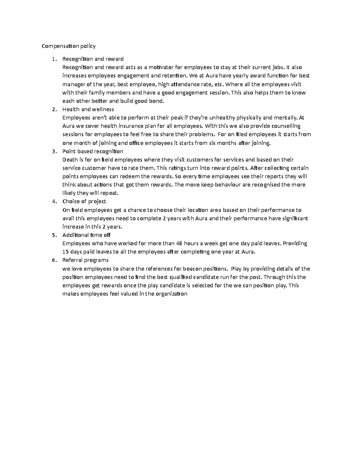 HR compensation policies for a company - Compensation policy ...