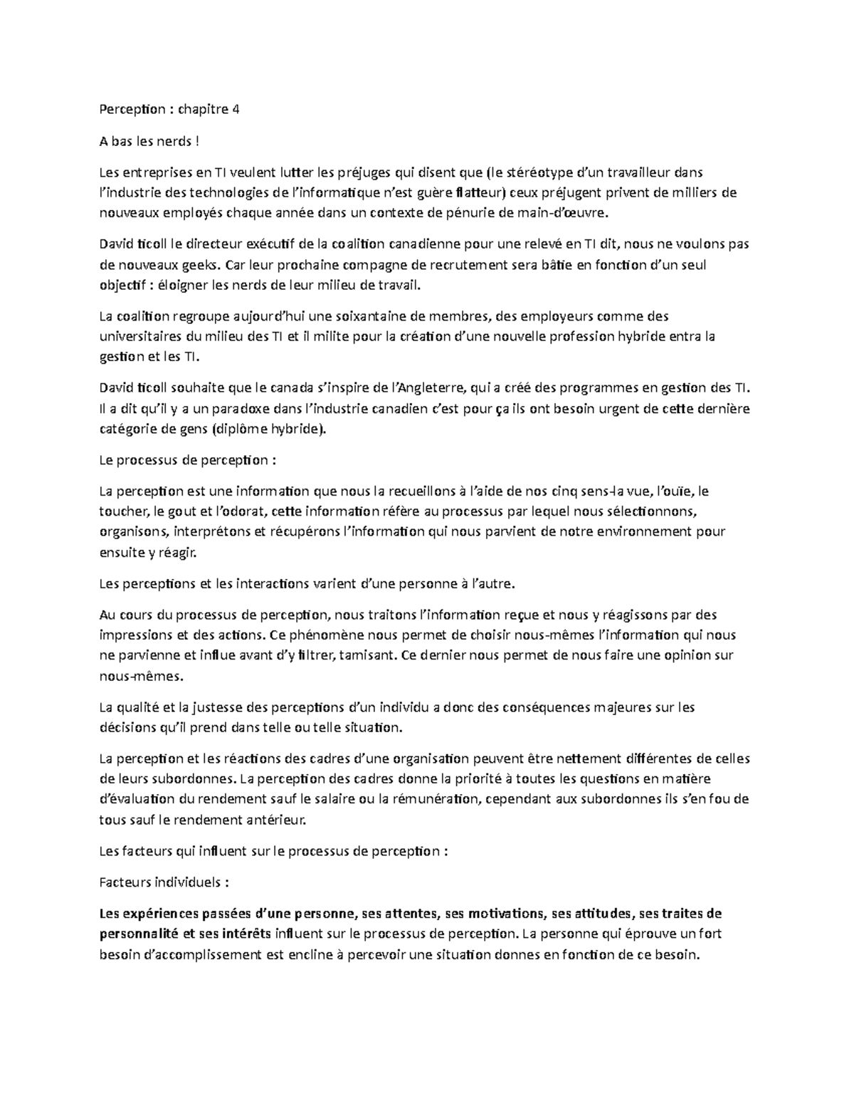 Perception - Lecture notes 3 - Perception : chapitre 4 A bas les nerds ...