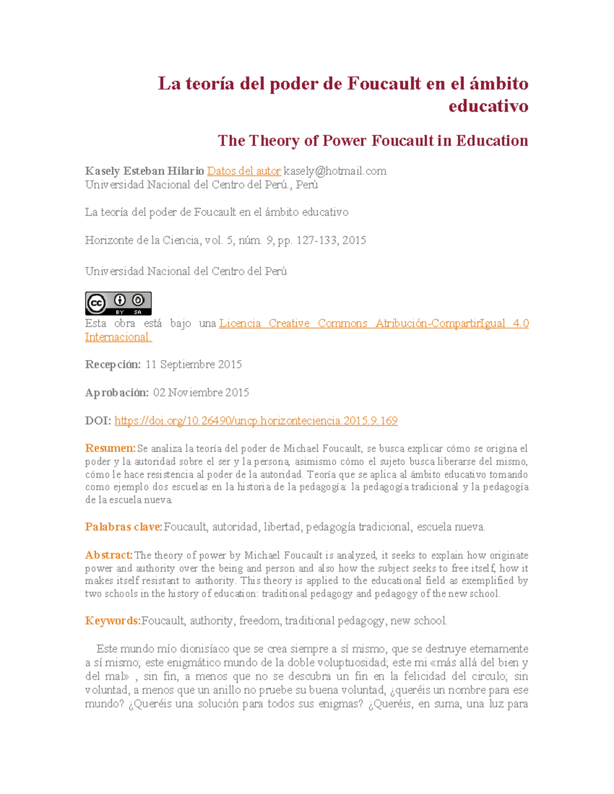 La teoría del poder de Foucault en el ámbito educativo - La teoría del ...