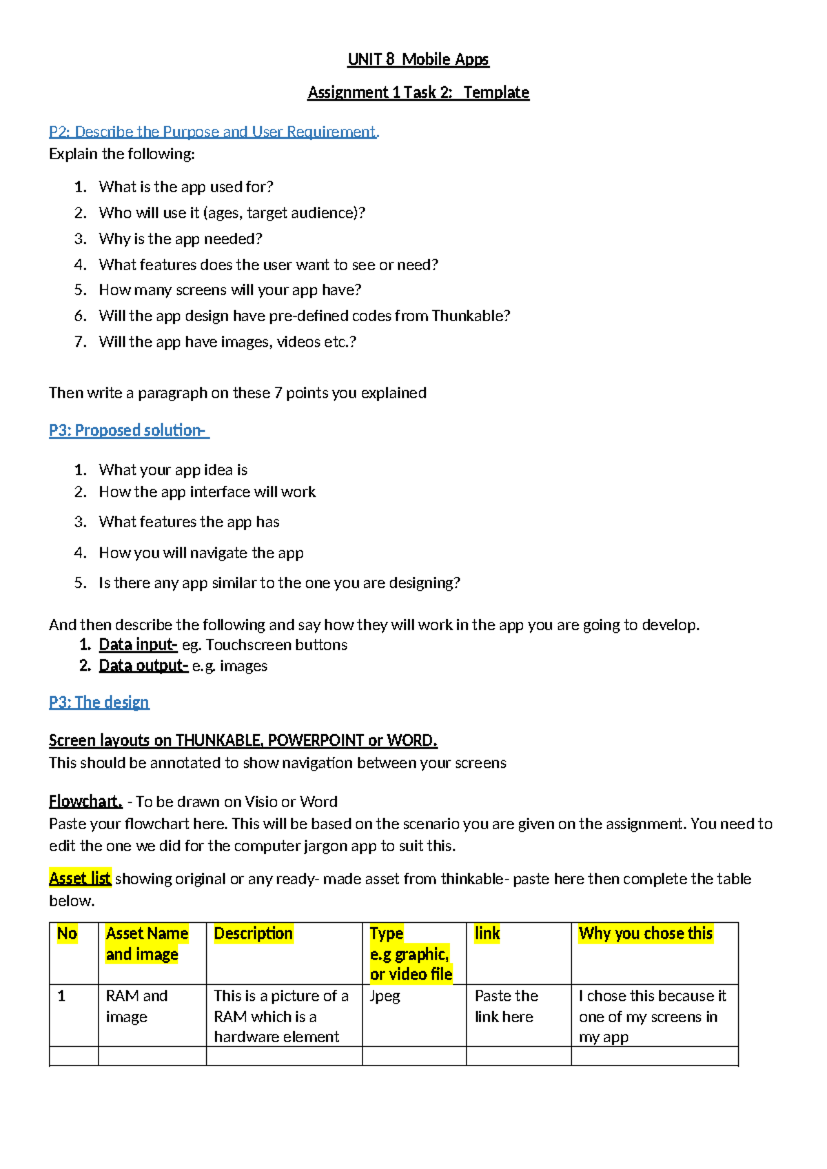 Assignment 1 -Task 2 Template - UNIT 8 Mobile Apps Assignment 1 Task 2: Template P2: Describe ...