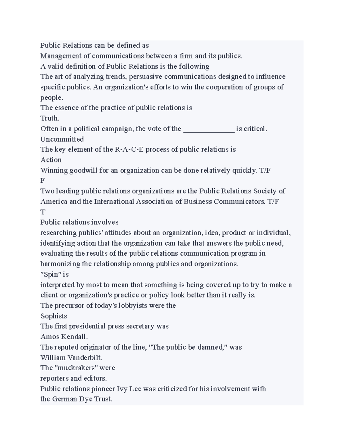 Public Relations 3 - practice materials - Public Relations can be defined as Management of - Studocu