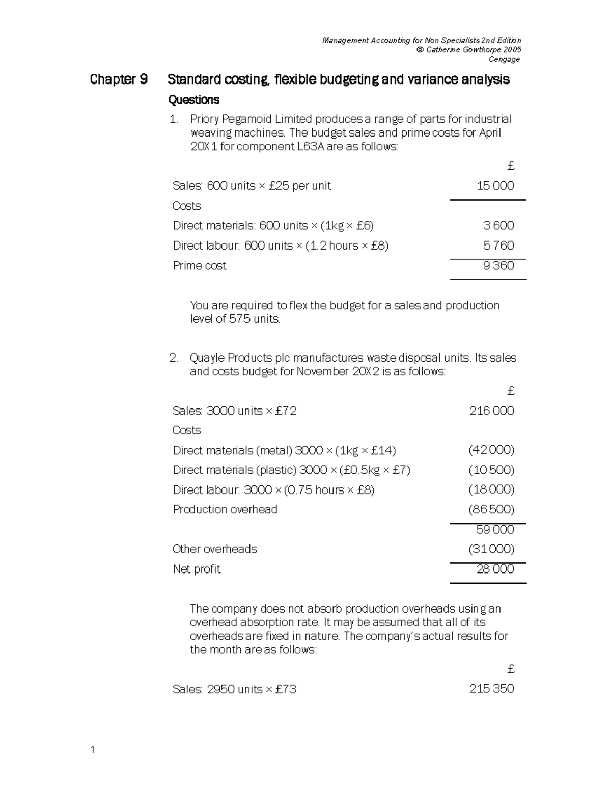 Ech09s - Cost Accounting - © Catherine Gowthorpe 2005 Cengage Chapter 9 ...