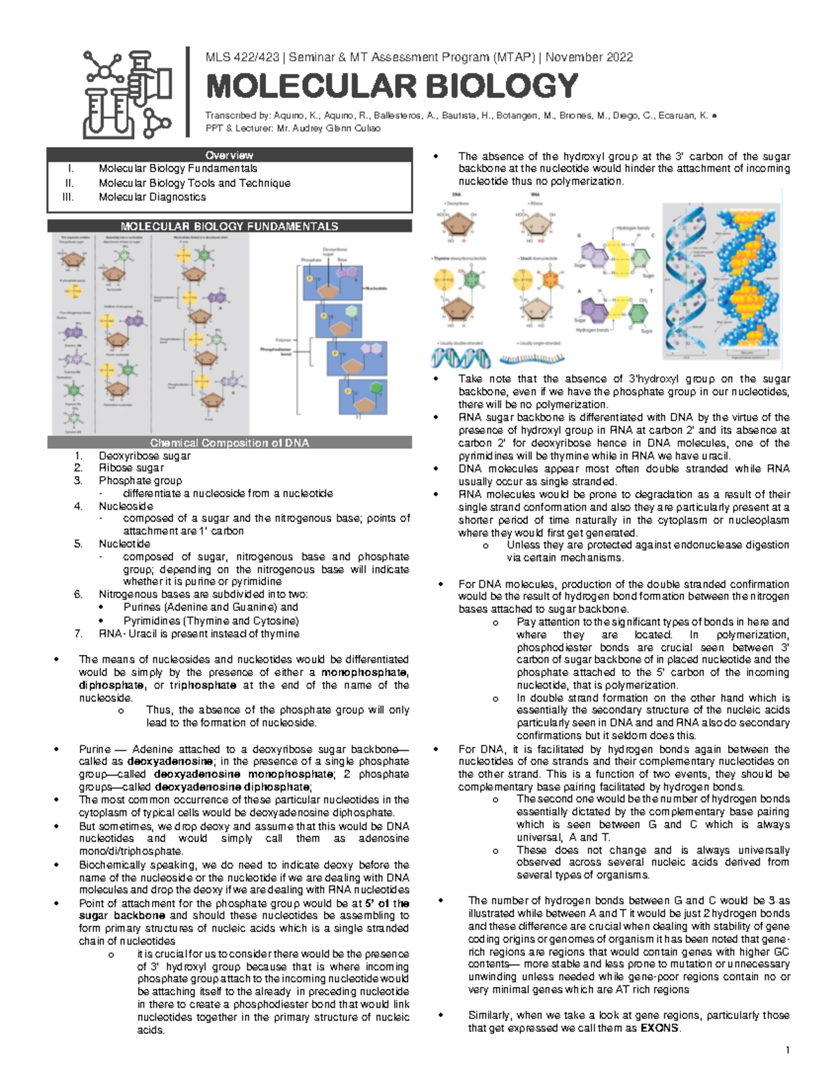 Molecular Biology - Medical Laboratory Science - Studocu