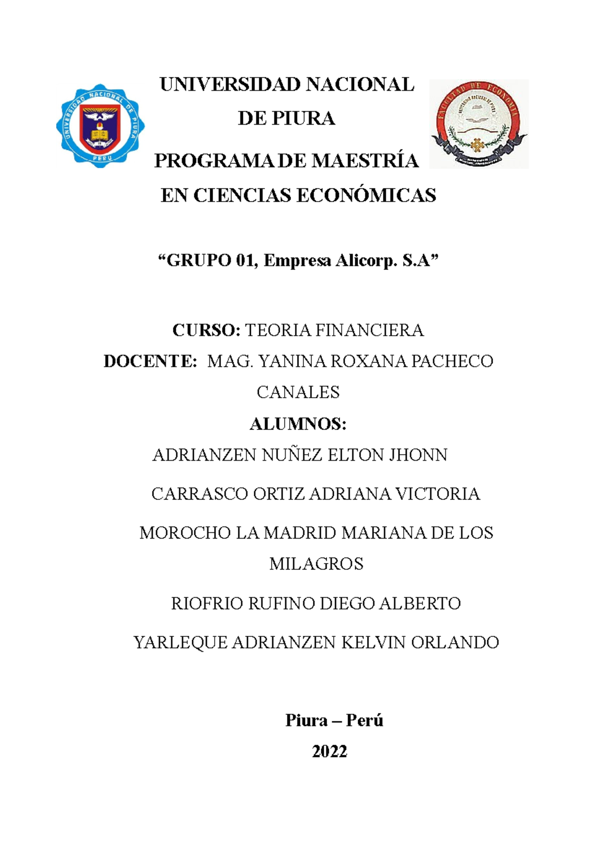 Historia alicorp - UNIVERSIDAD NACIONAL DE PIURA PROGRAMA DE MAESTRÍA ...