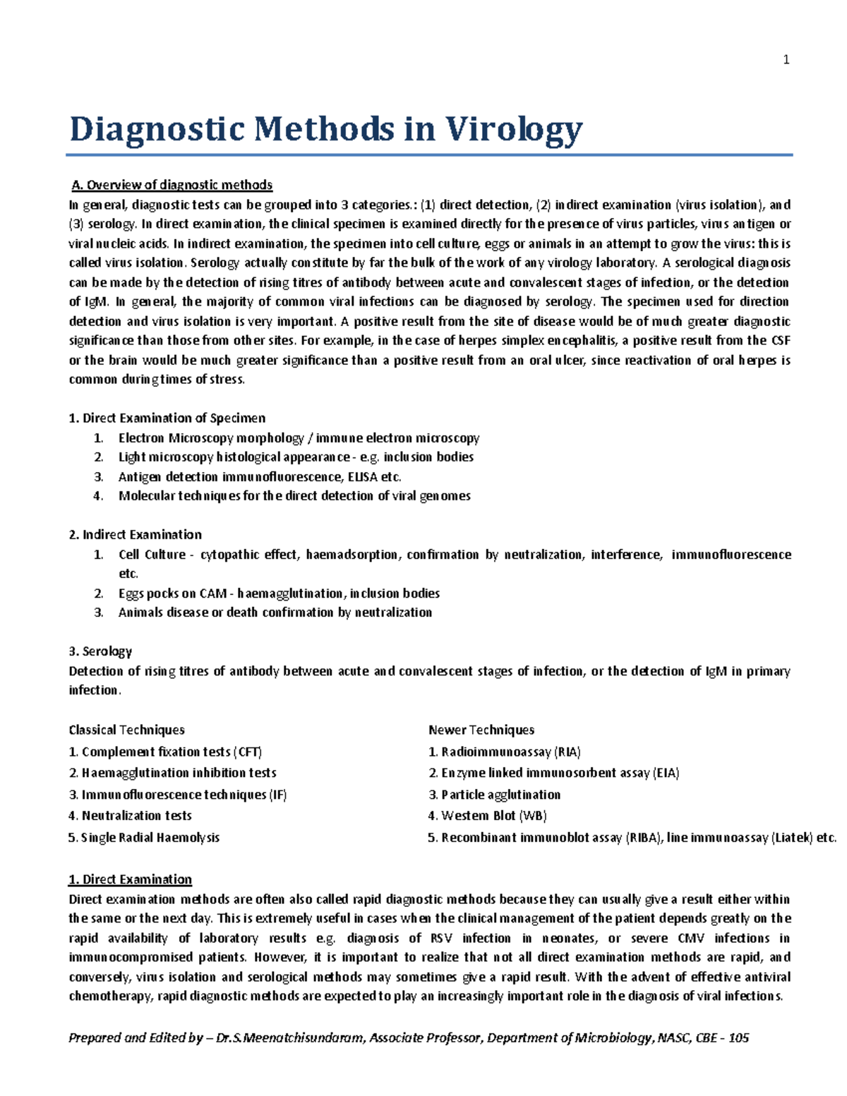 Diagnostic Methods in Virology - Overview of diagnostic methods In ...