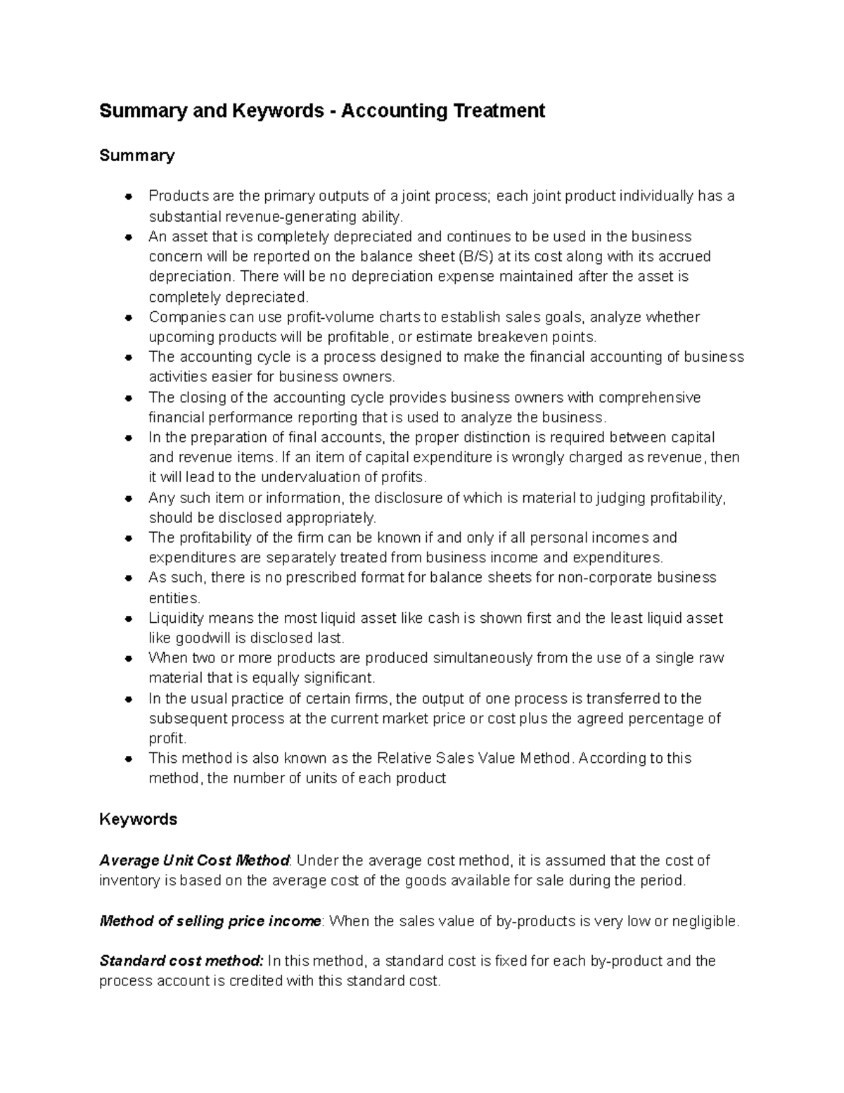 Summary and Keywords - Accounting Treatment - Summary and Keywords ...