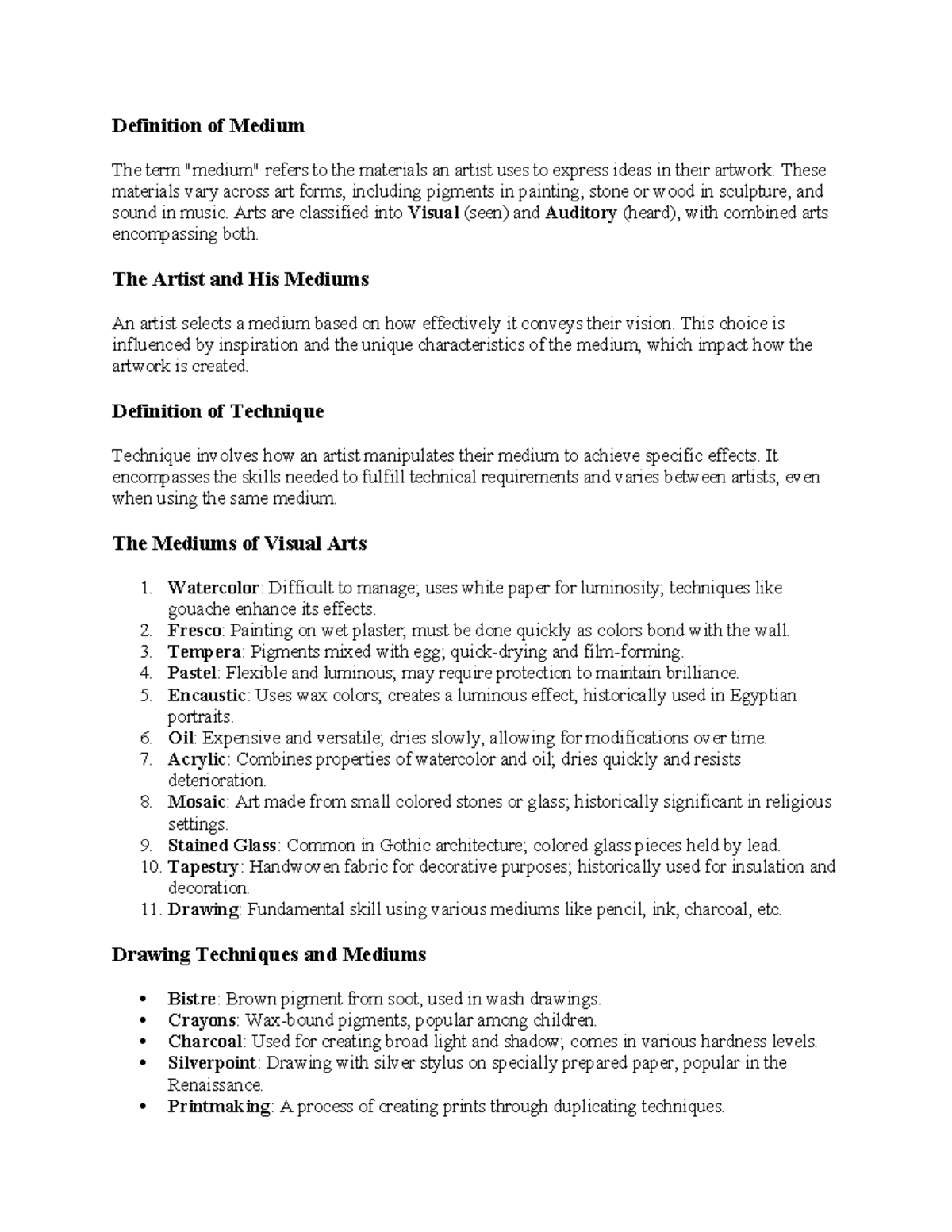 Art-Appreciation - sadadasd - Definition of Medium The term "medium ...