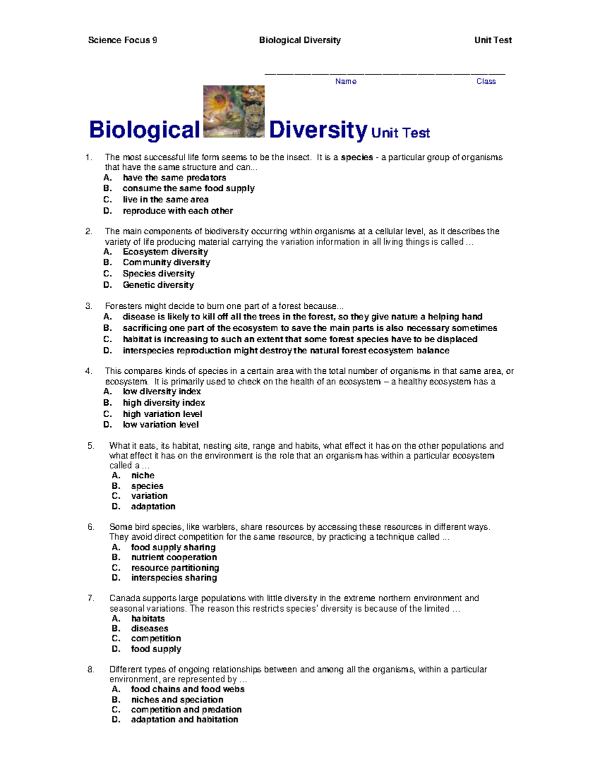 Sf91ut - biodiversity quiz ...