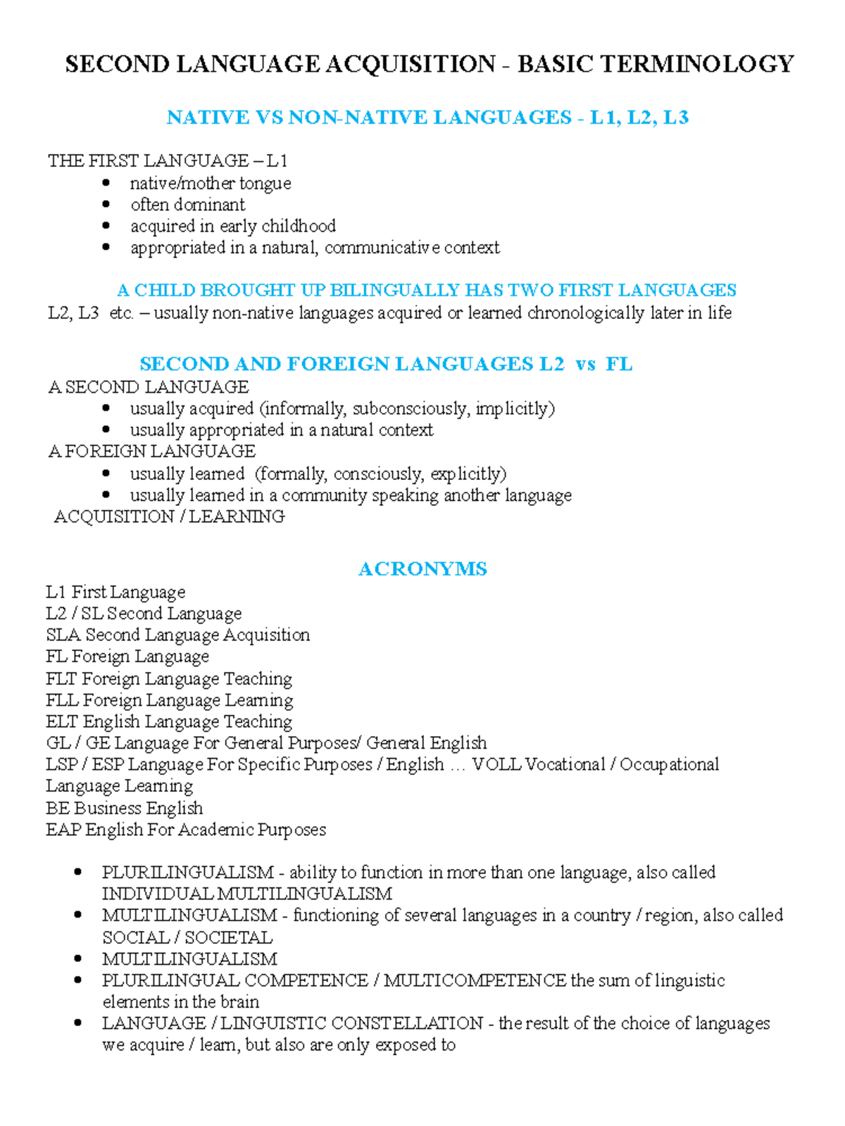 Terminology - SECOND LANGUAGE ACQUISITION - BASIC TERMINOLOGY NATIVE VS ...