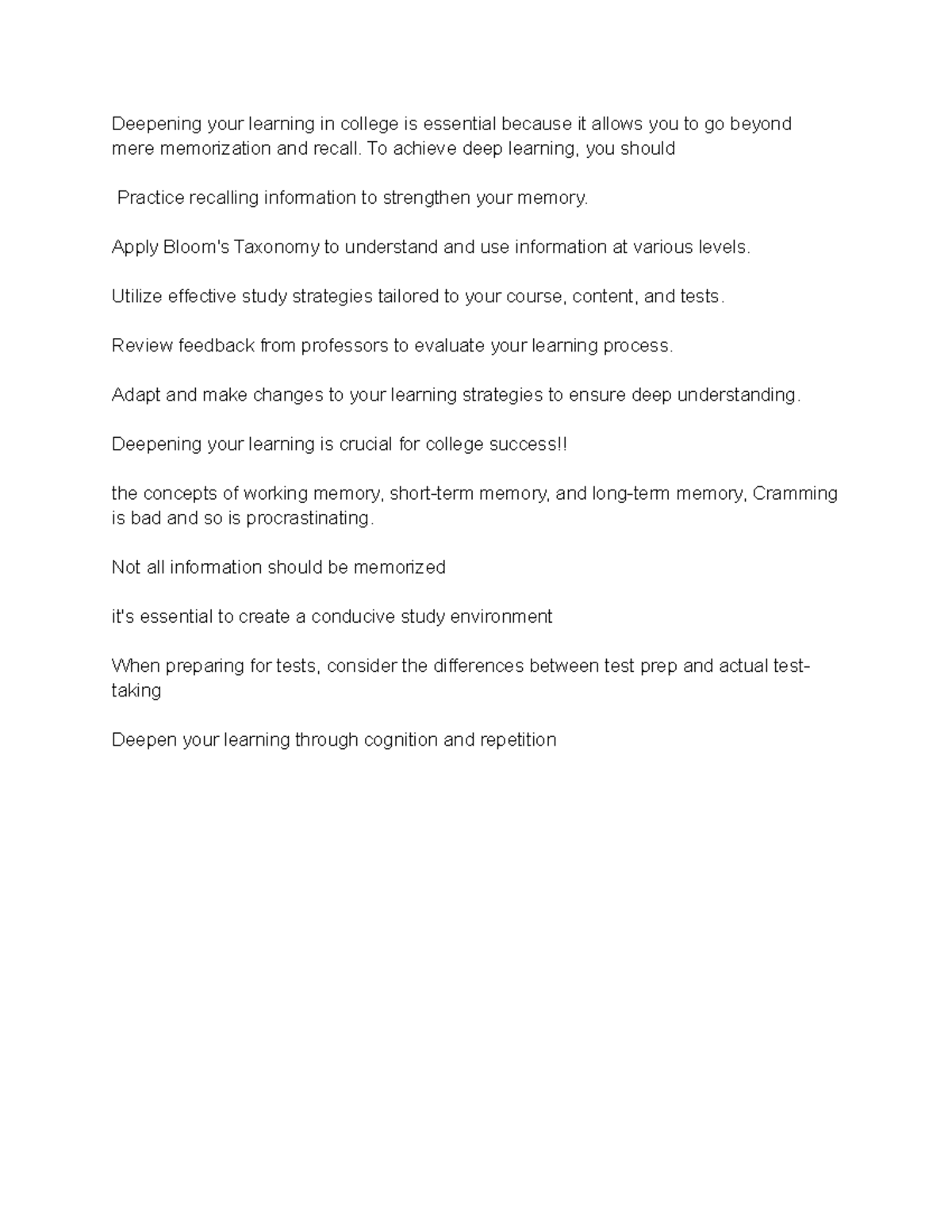 Chpt. 4 Journey - just note's on the chapter - Deepening your learning in college is essential ...