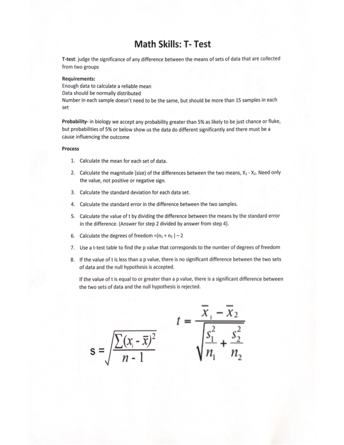 Math Skills - Carrying out T tests method for Biology AQA Alevel - Math ...