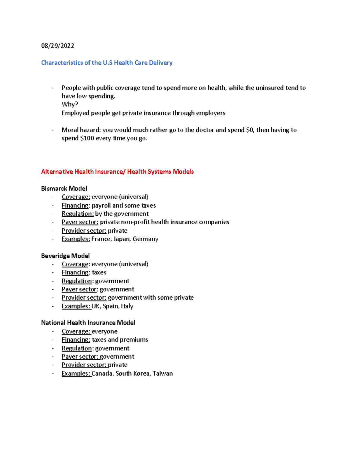 Class Notes (dragged) 3 - 08/29/ Characteristics of the U Health Care ...