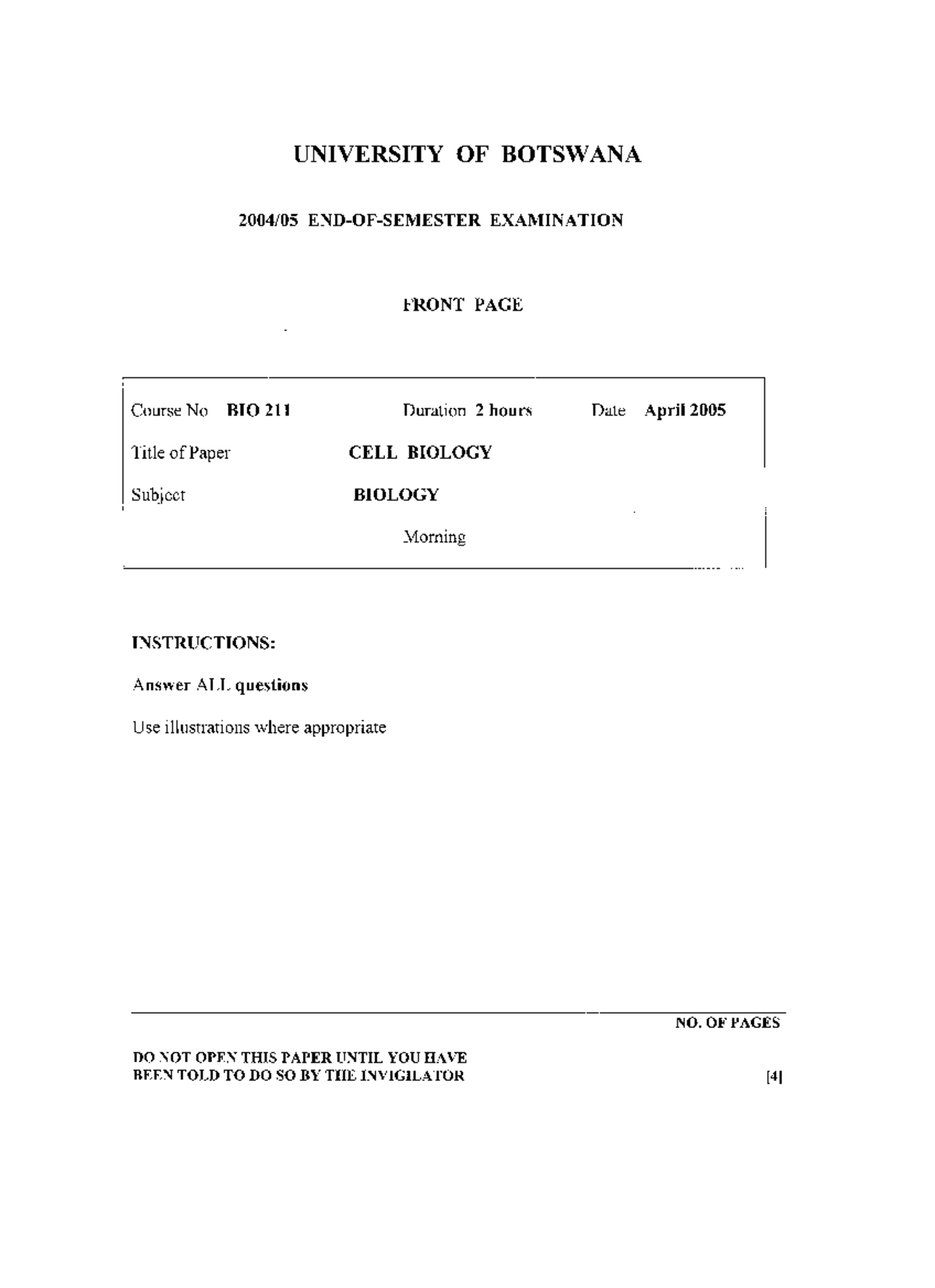 05s2bio211 exam - Cell biology - Studocu
