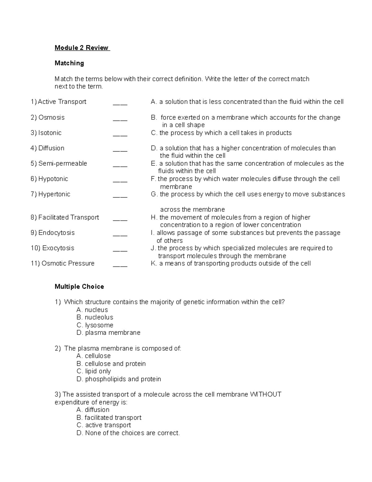Module 2 Review - Module 2 Review Matching Match the terms below with ...