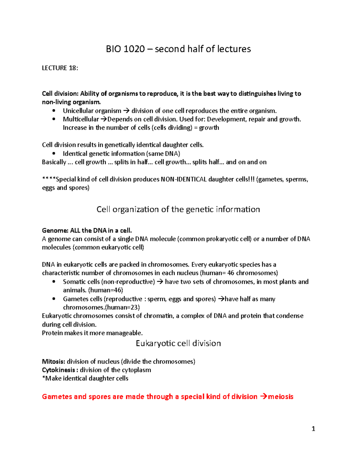 BIO 1020 – second half of lectures - BIO 1020 – second half of lectures ...