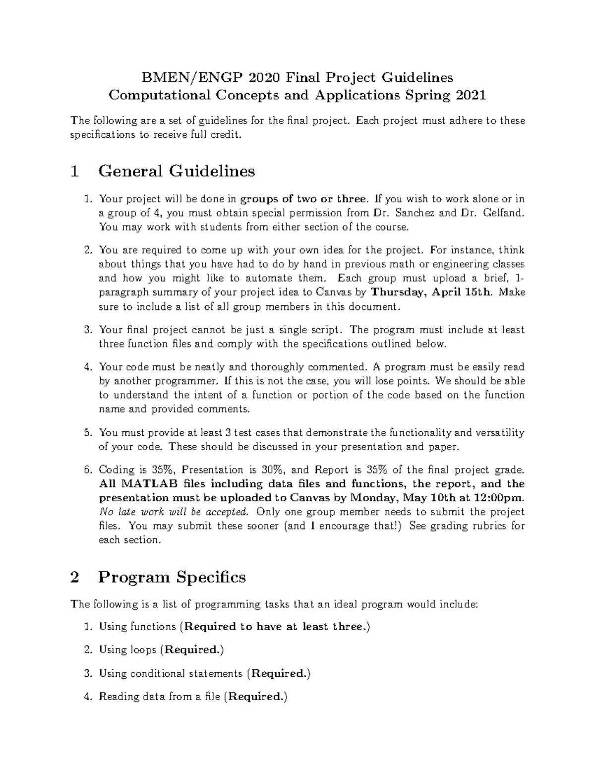 Project Guidlines - BMEN/ENGP 2020 Final Project Guidelines Computational Concepts and ...