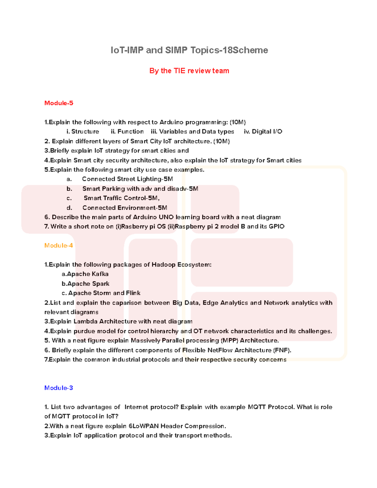 Iot Super important tie - IoT-IMP and SIMP Topics-18Scheme By the TIE review team Module- 1 the ...