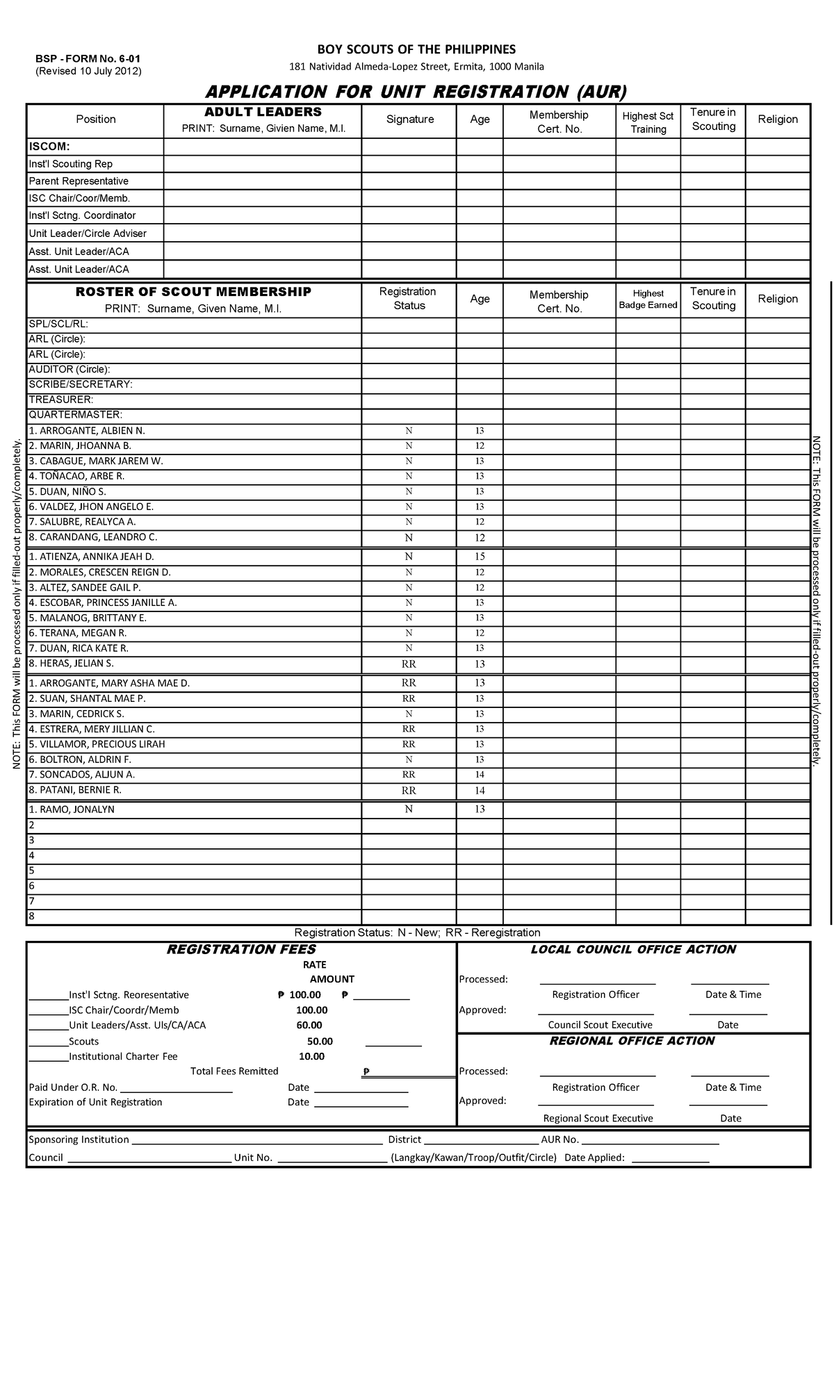 403580070-BSP-AUR-pdf - BSP - FORM No. 6- 01 (Revised 10 July 2012) BOY SCOUTS OF THE ...