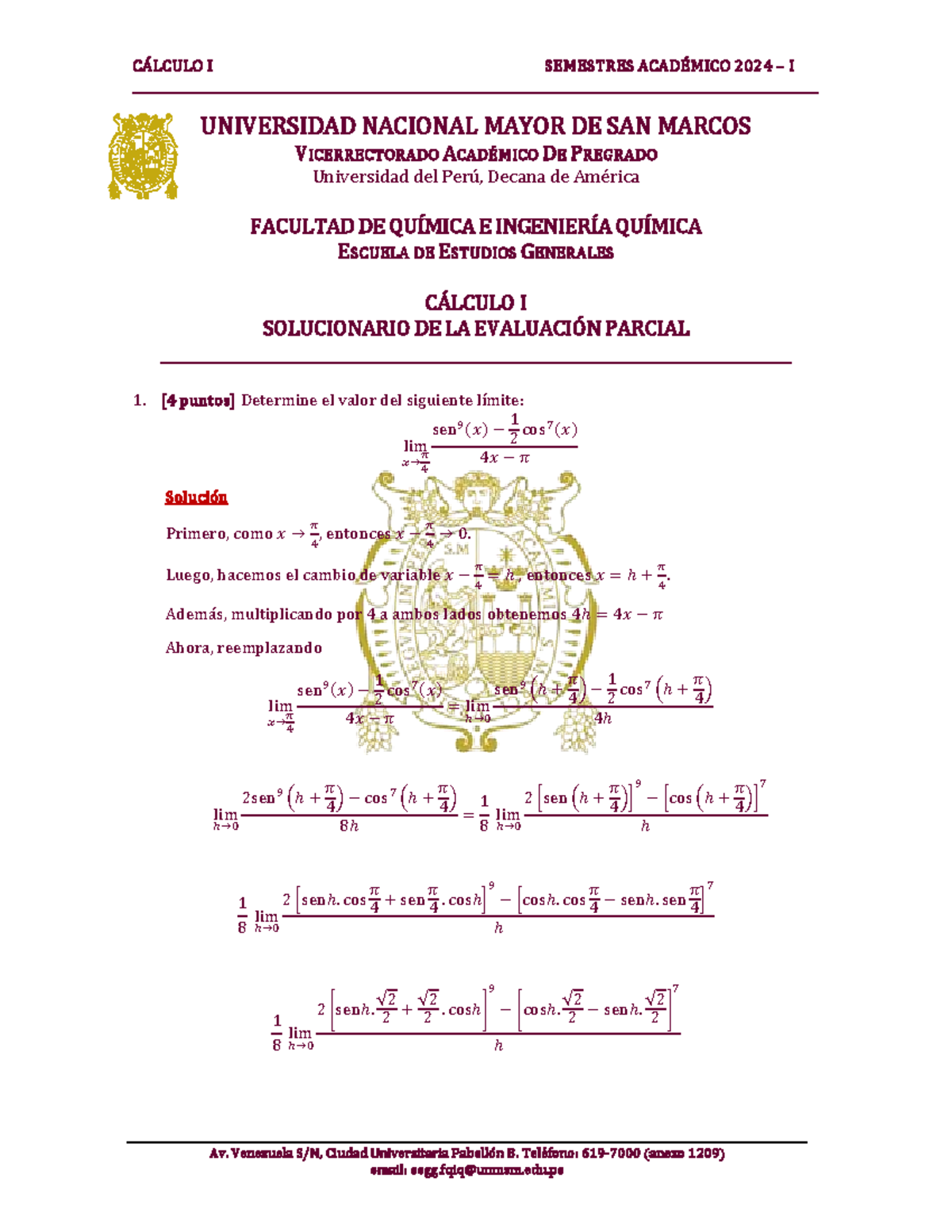 Solucionario de la Evaluación Parcial 2024 - I - Mañana - - Studocu