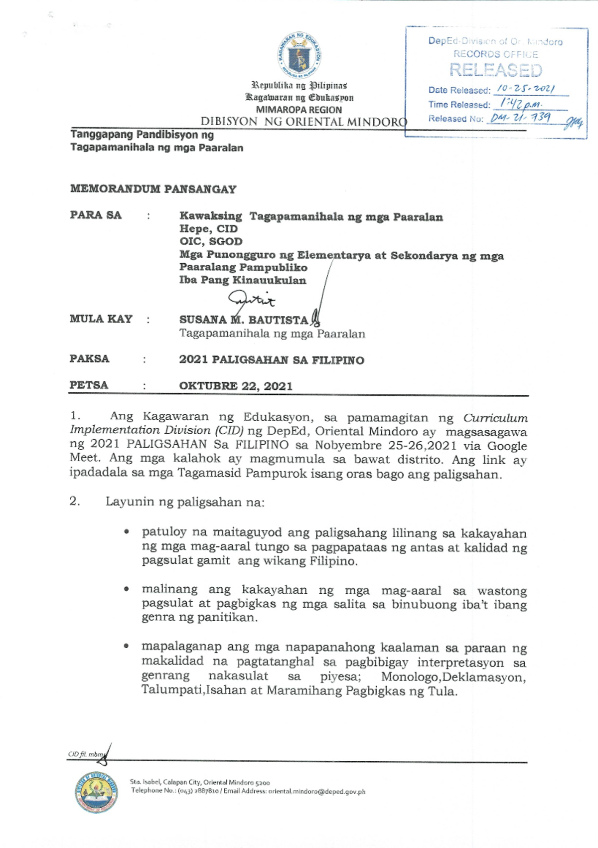 2021 Paligsahan sa Filipino - ab psychology - Studocu