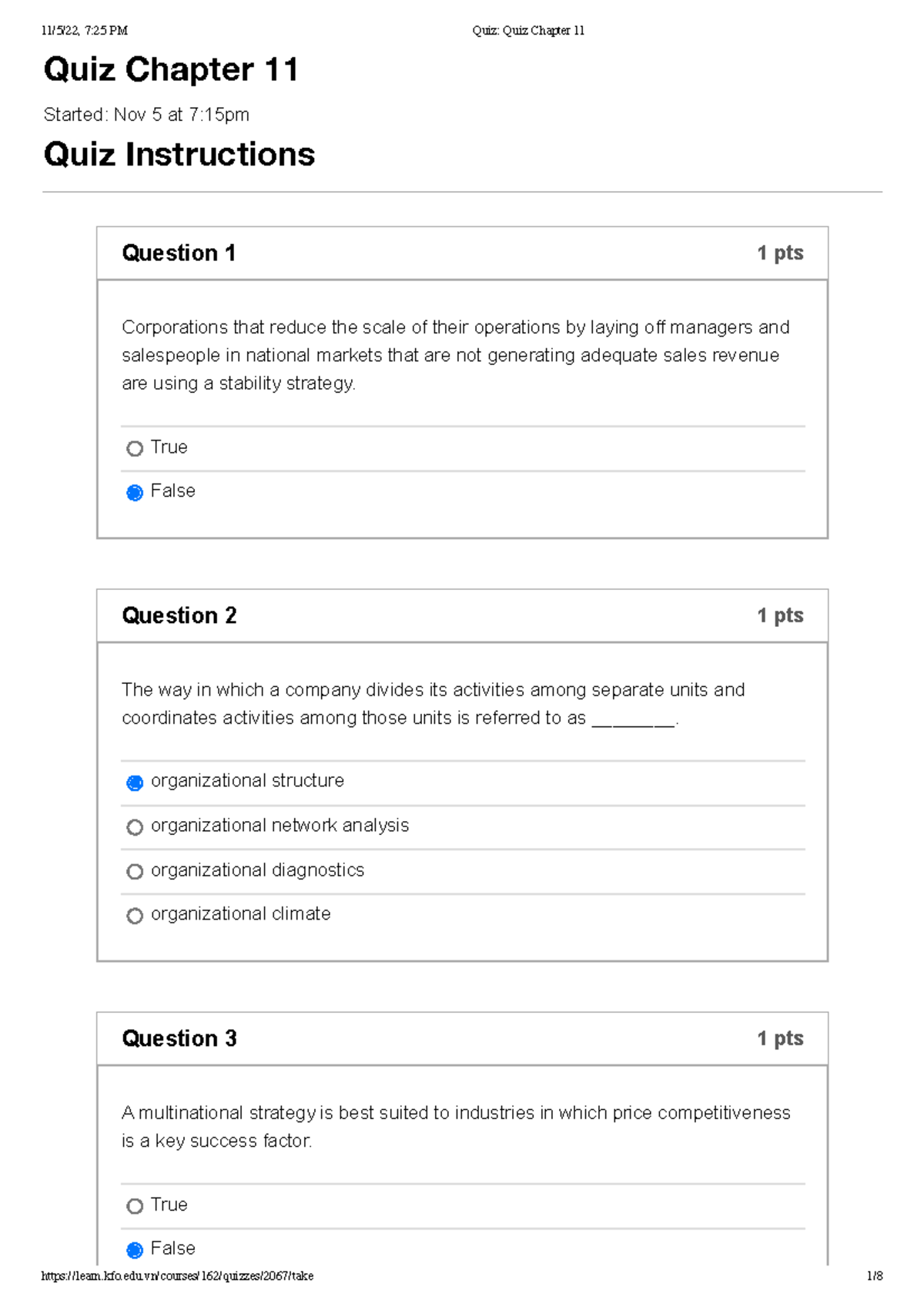 Quiz Quiz Chapter 11 - iboiboibo - Quiz Chapter 11 Started: Nov 5 at 7:15pm Quiz Instructions ...