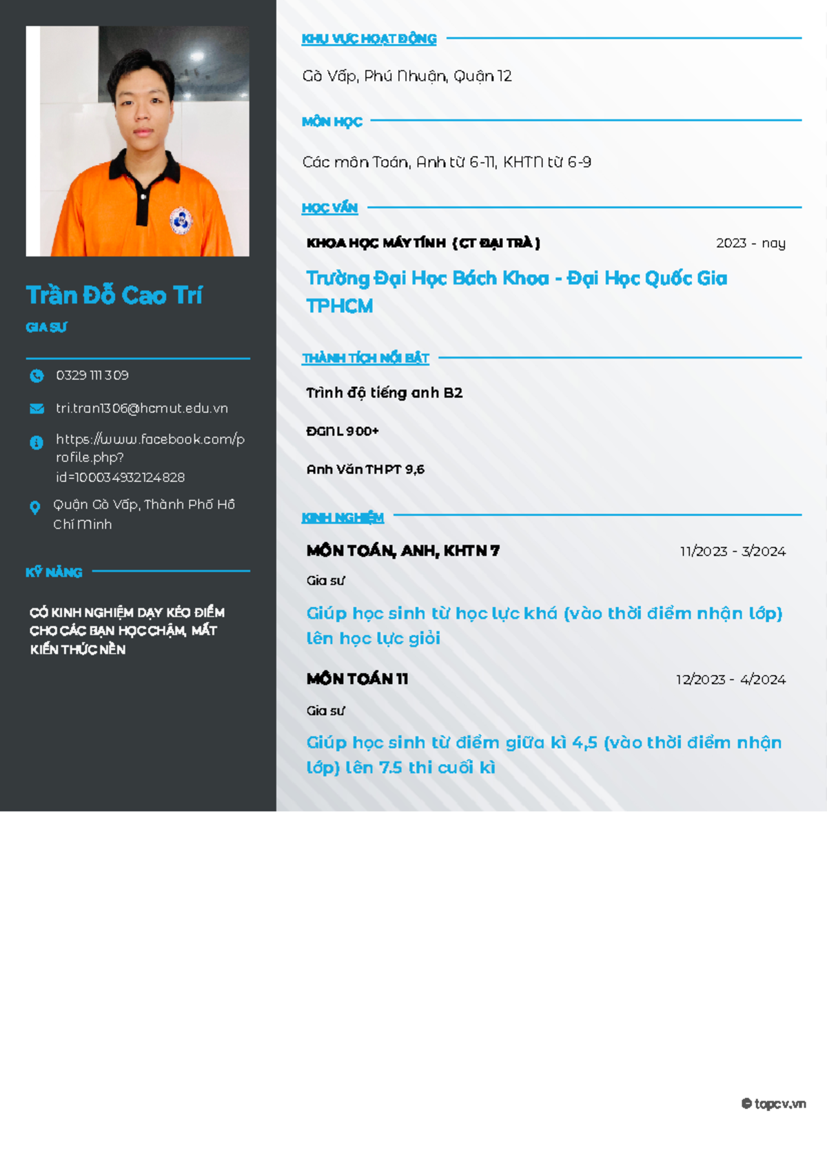 CV Trần Đỗ Cao Trí - CV Gia Sư 1-Top CV - Trần Đỗ Cao Trí GIA SƯ 0329 ...