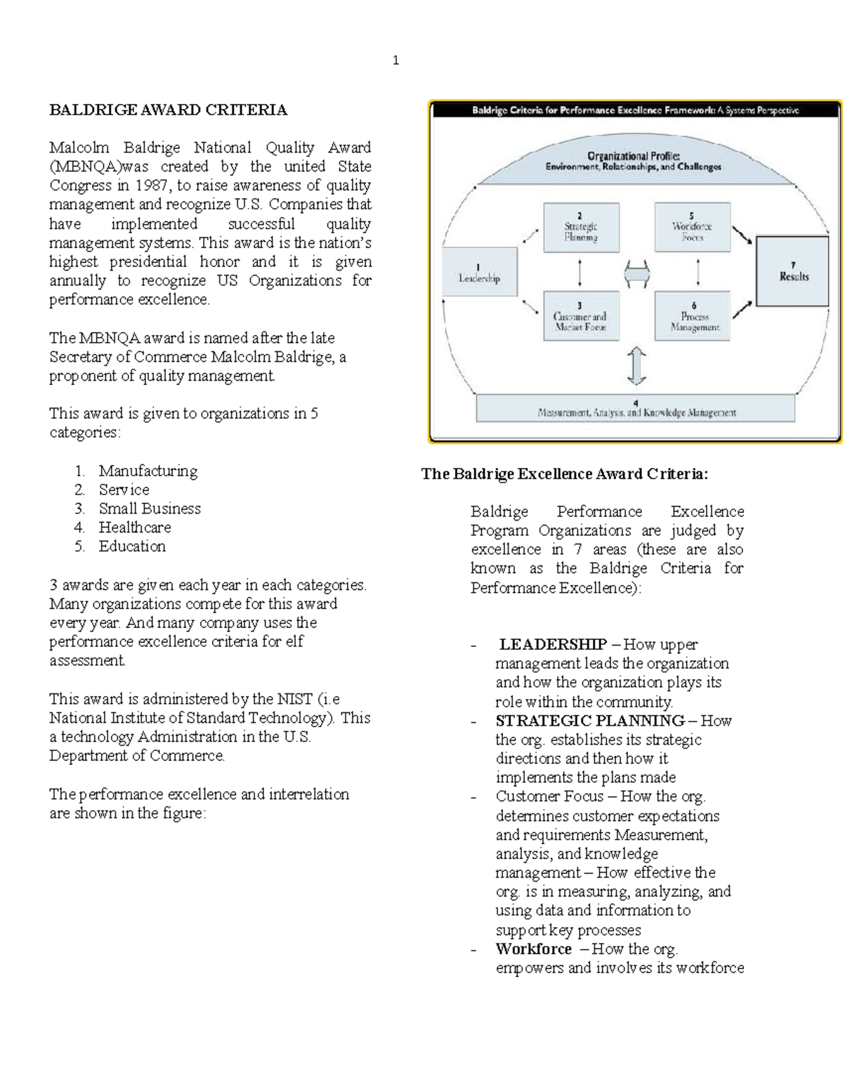 Baldrige Award Criteria Systems - Exploration methods and management ...