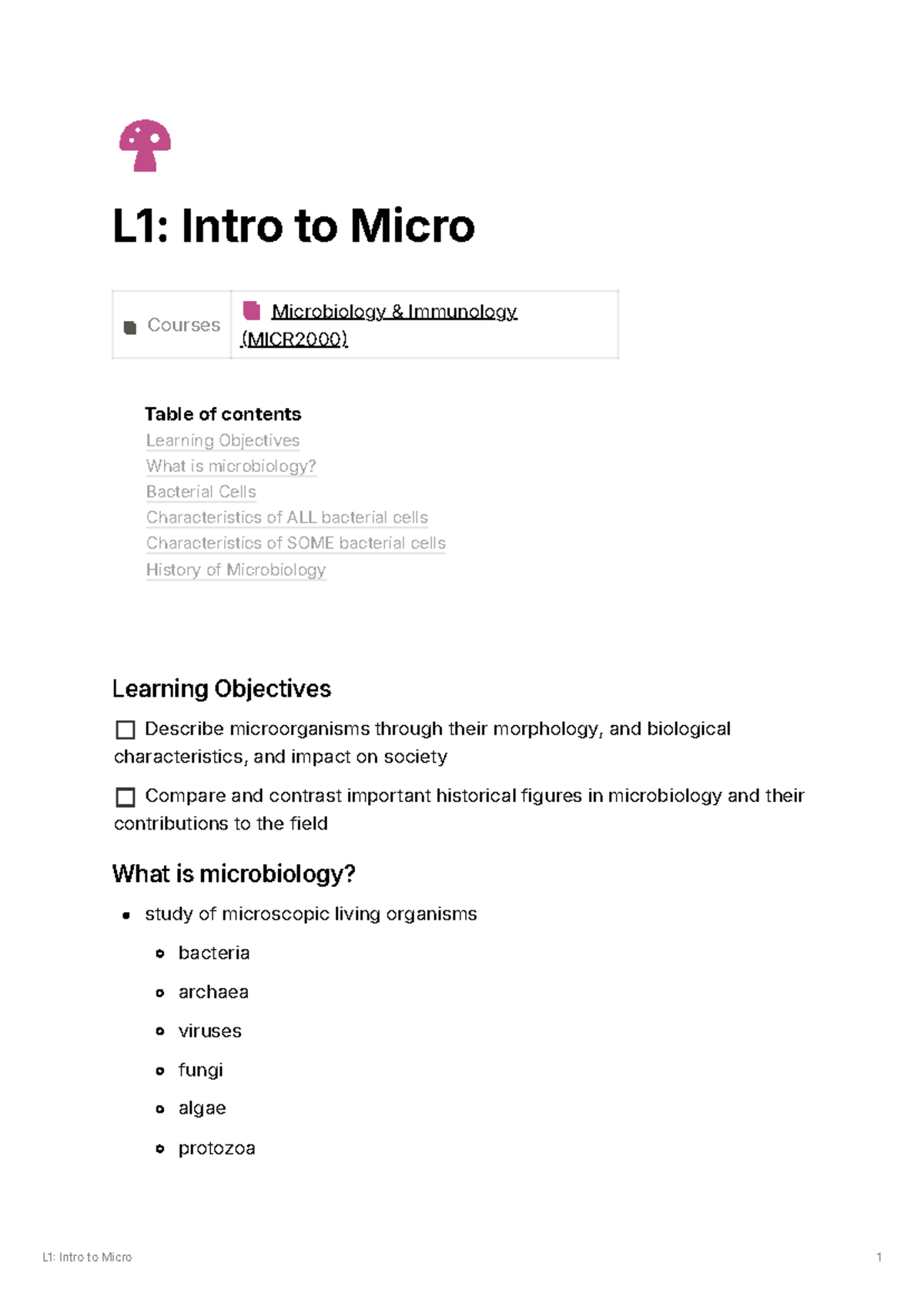 L1 - Intro to Microbiology - L1: Intro to Micro Courses ...
