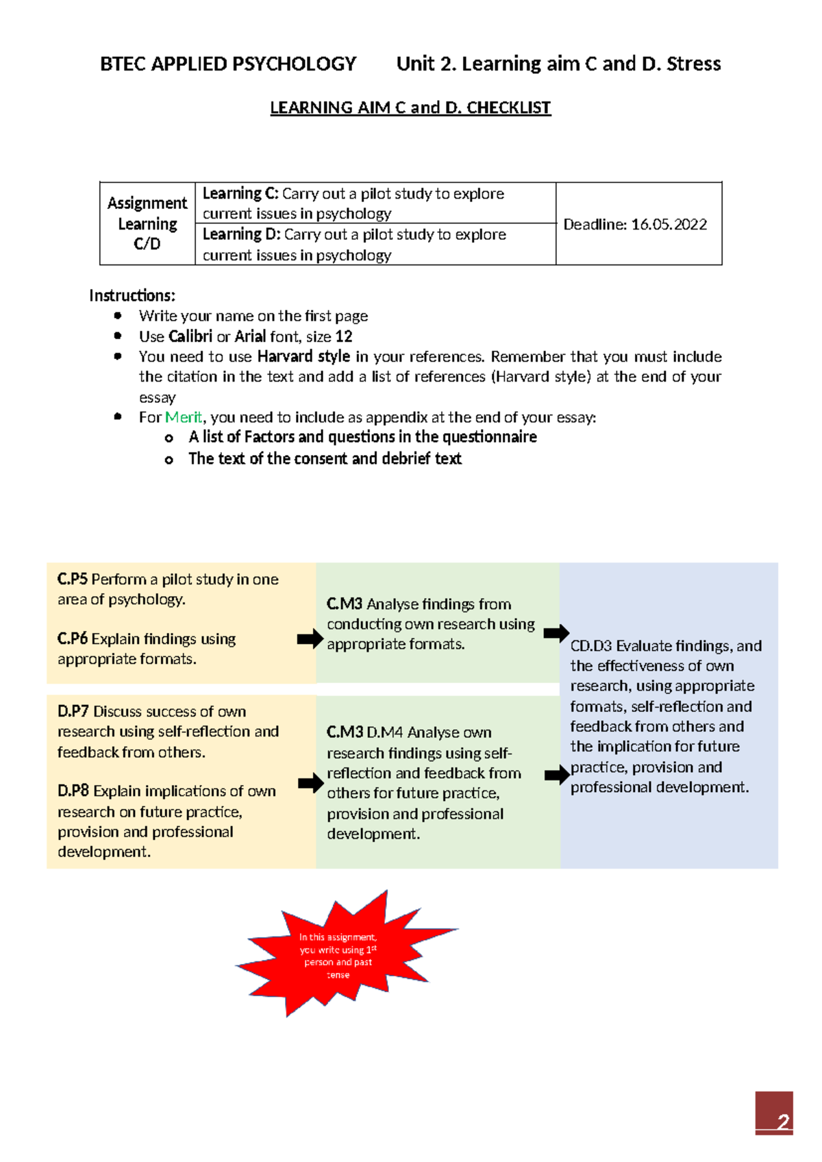 Learning AIMS C and D stress check list - LEARNING AIM C and D ...