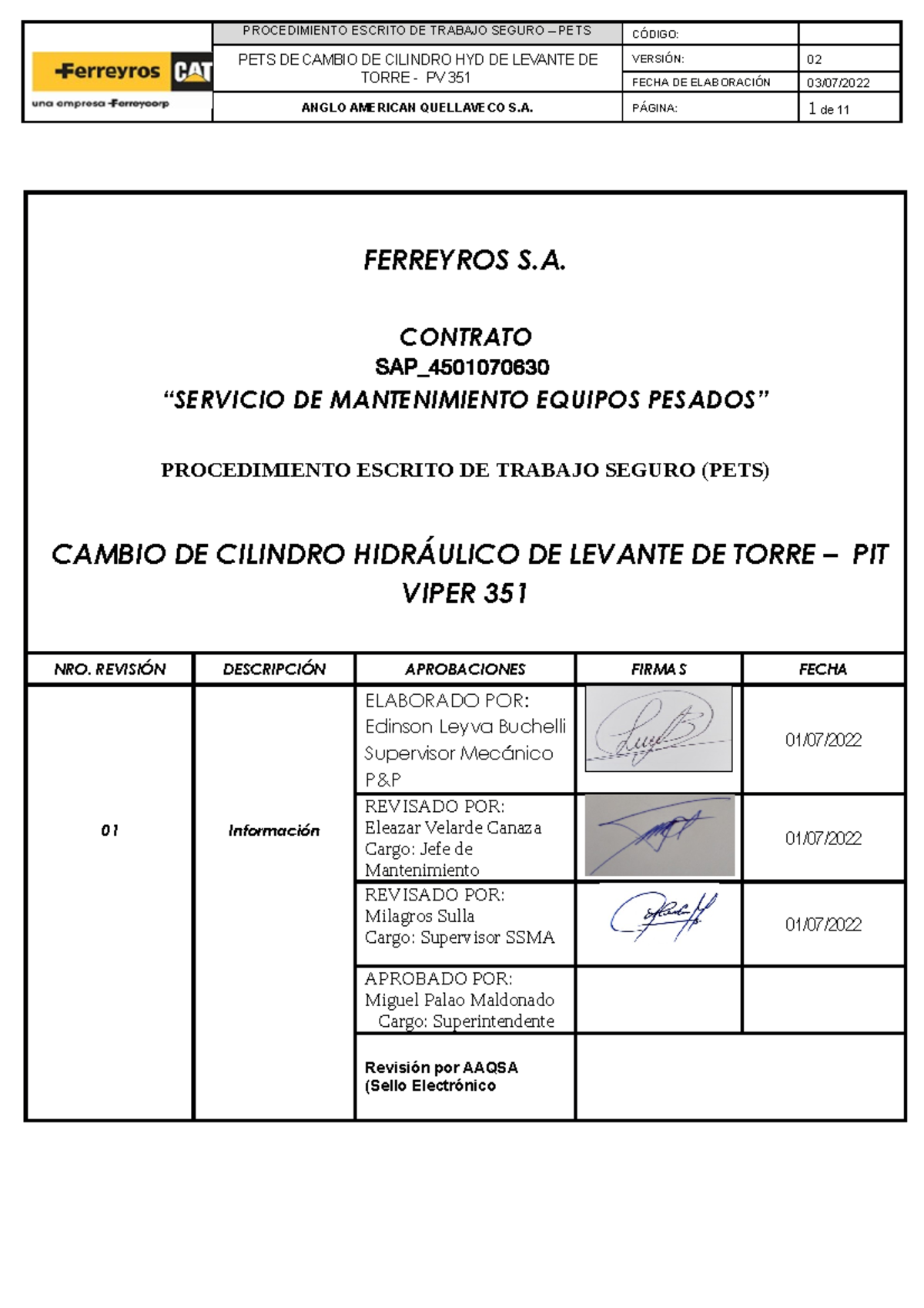 10. PETS Cambio DE Cilindro Hidraulico DE Levante DE Torre PV351 - PETS ...