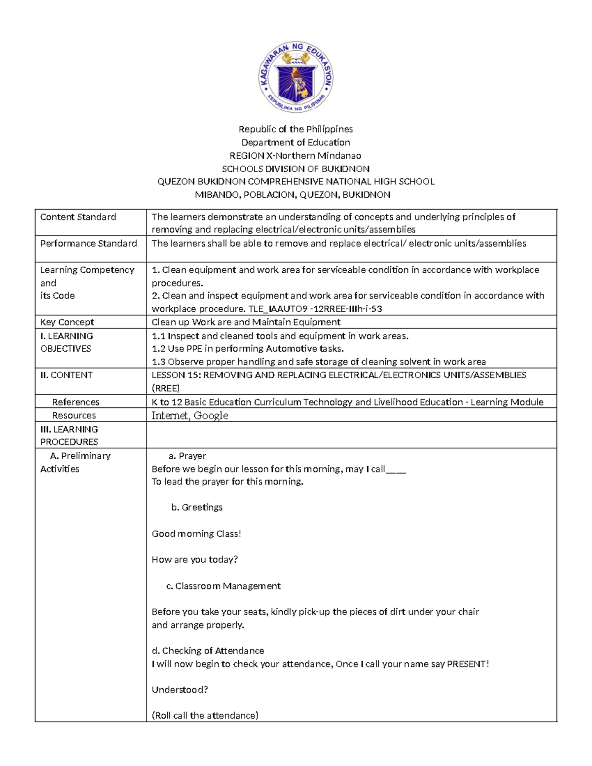 Detailed Lesson Plan No 2 cot2 - Republic of the Philippines Department ...