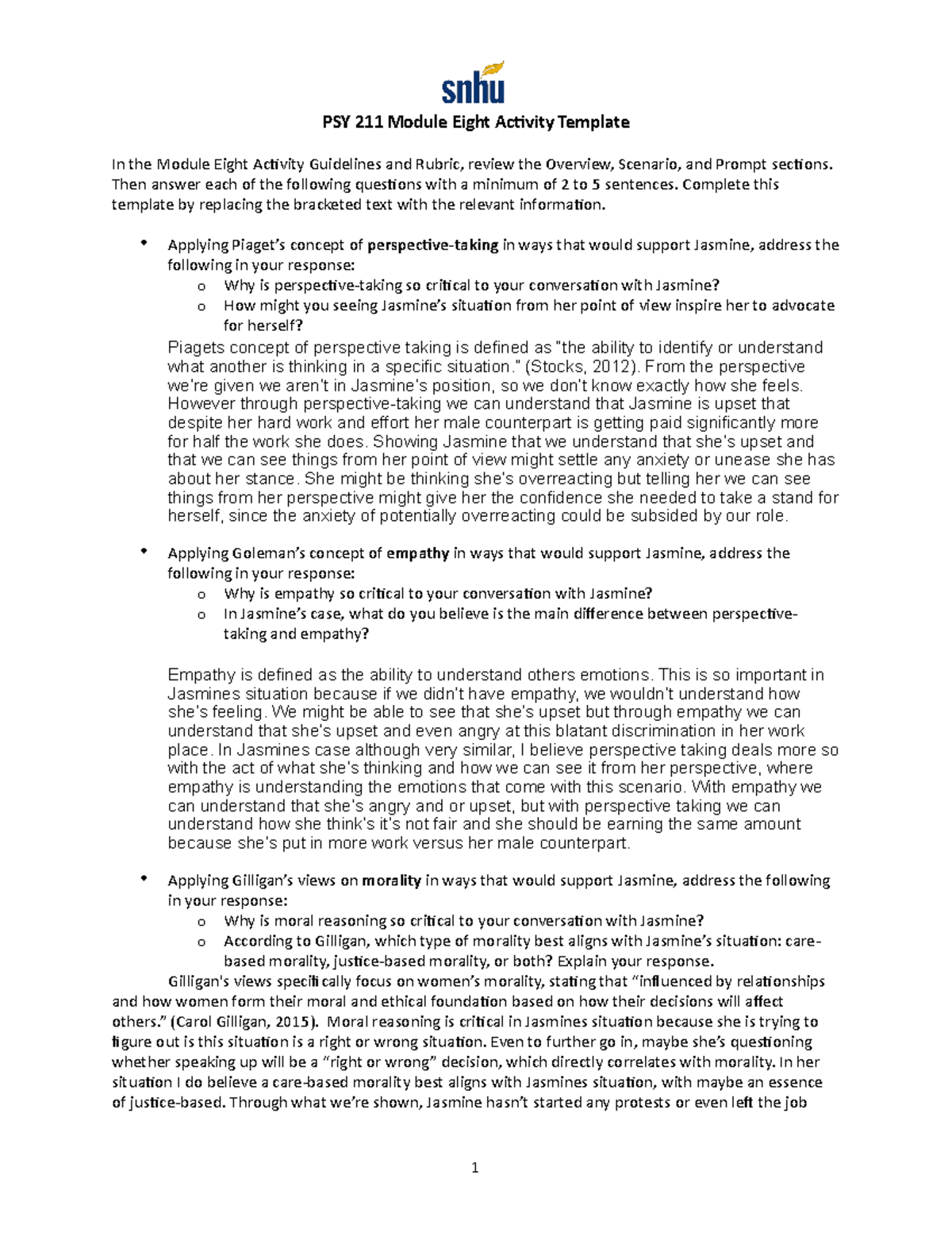 PSY 211 Module Eight Activity Template - PSY 211 Module Eight Acvity ...