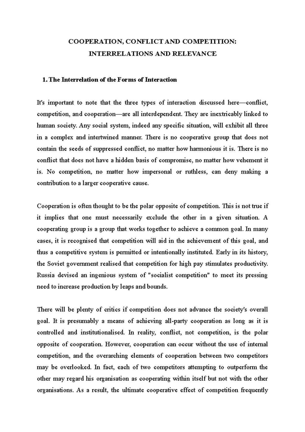 Cooperation, Conflict AND Competition- Interrelations AND Relevance ...