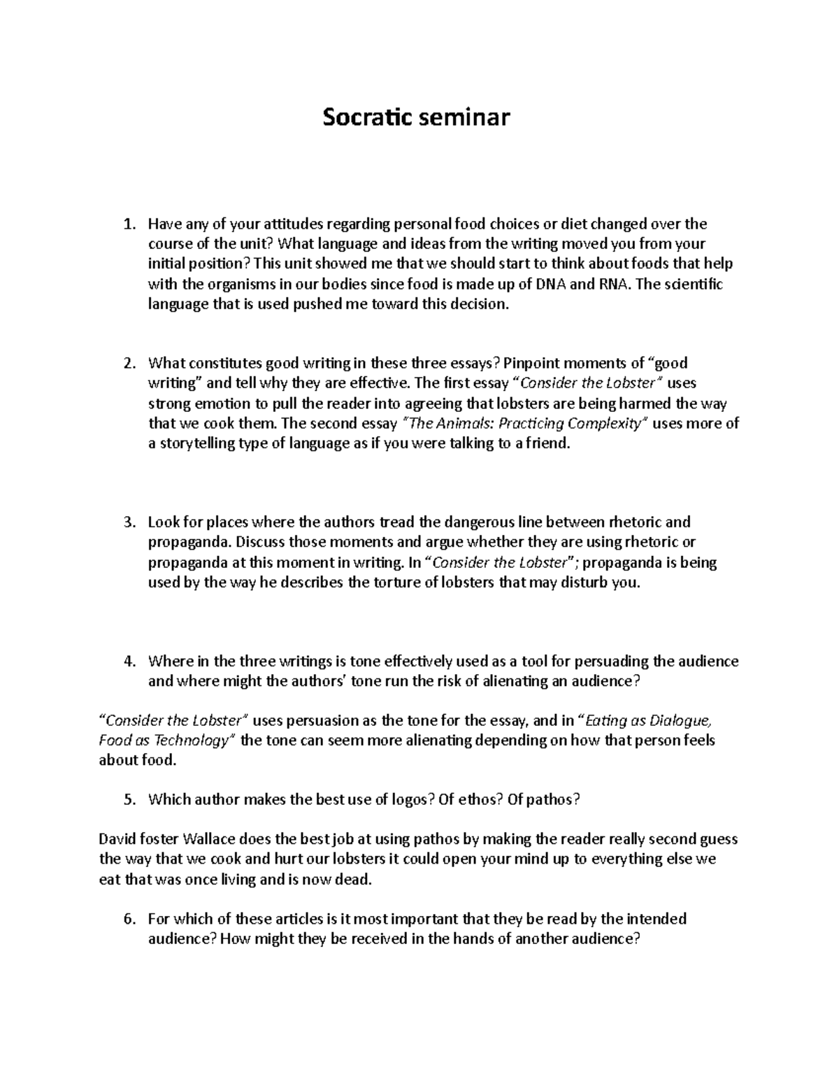Socratic seminar - Socratic seminar Have any of your attitudes ...