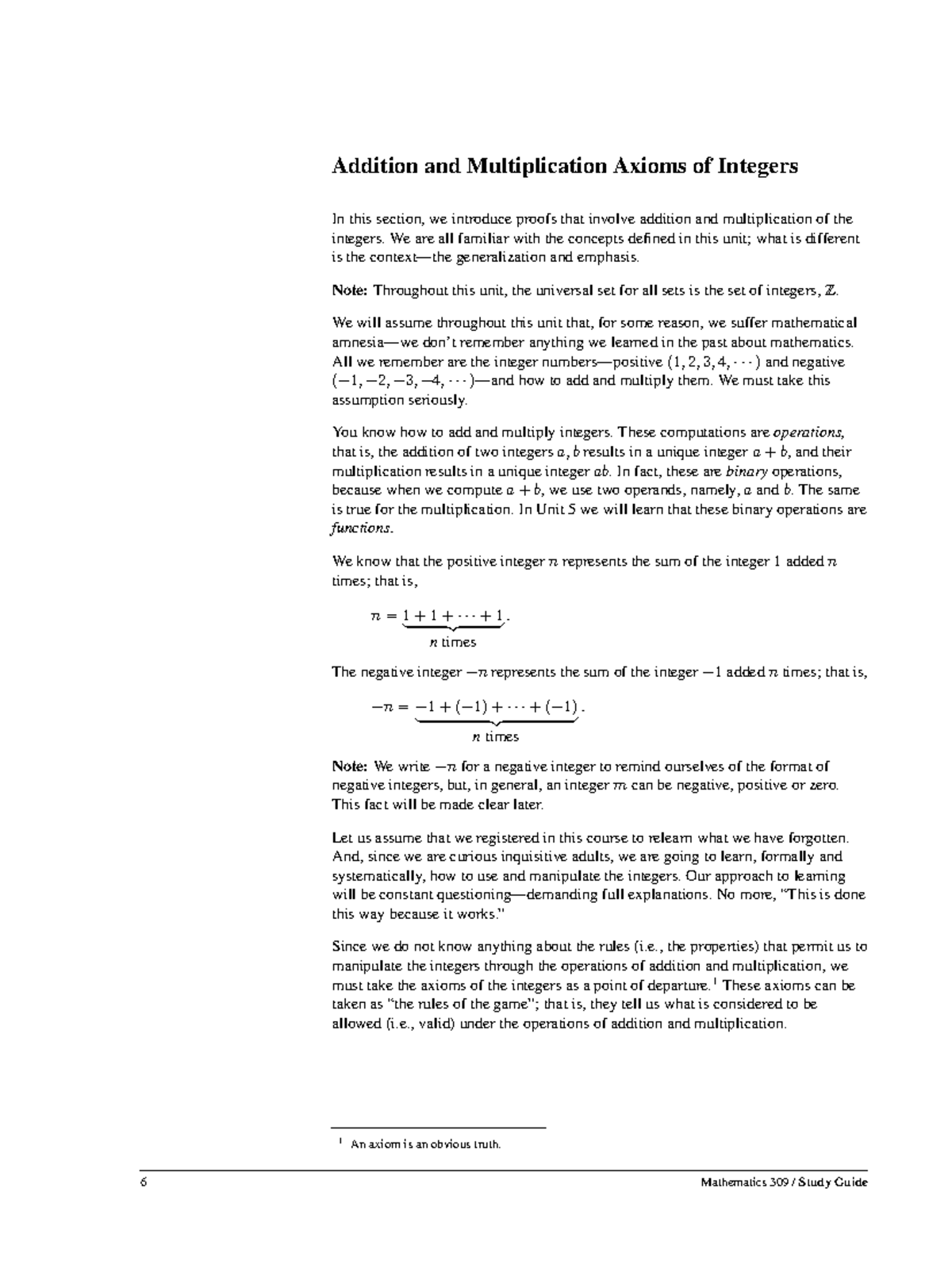 Unit 1 section 1 - Addition and Multiplication Axioms of Integers In ...