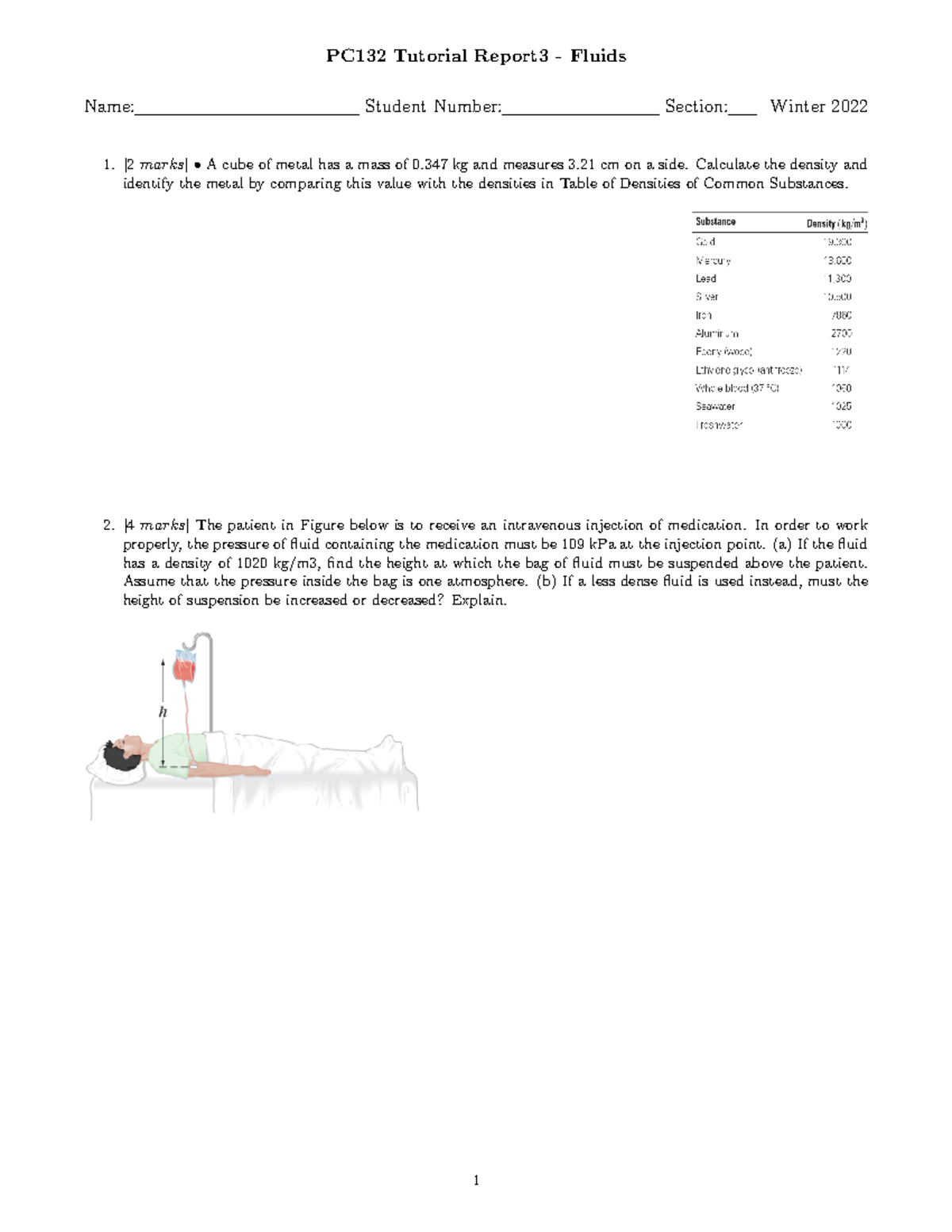 PC132 Tutorial 3 on Fluids 2022 - PC132 Tutorial Report3 - Fluids Name ...
