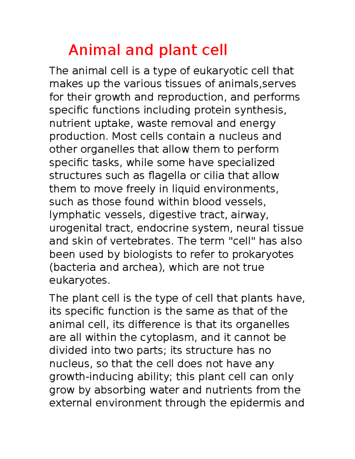 Animal and plant cell - Apuntes 1,3-310 - Animal and plant cell The ...