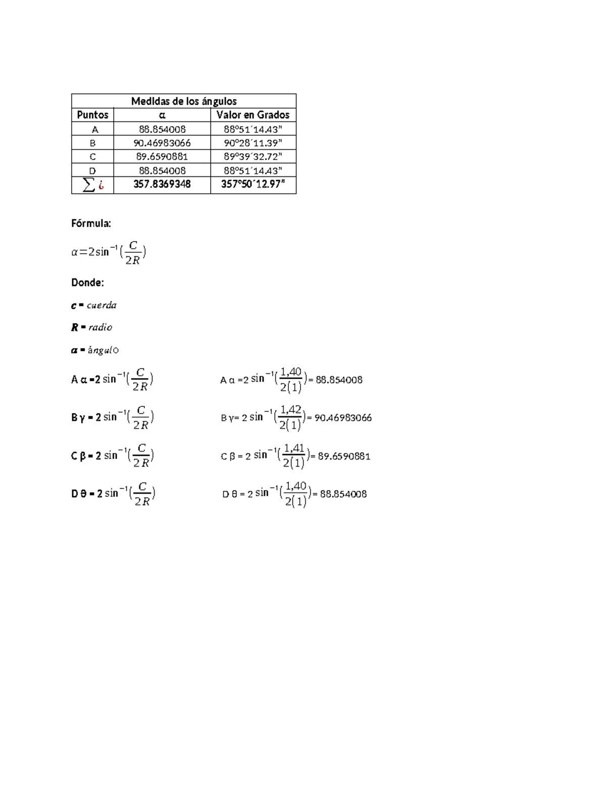 Medidas de los ángulos Corrección - Medidas de los ángulos Puntos α ...