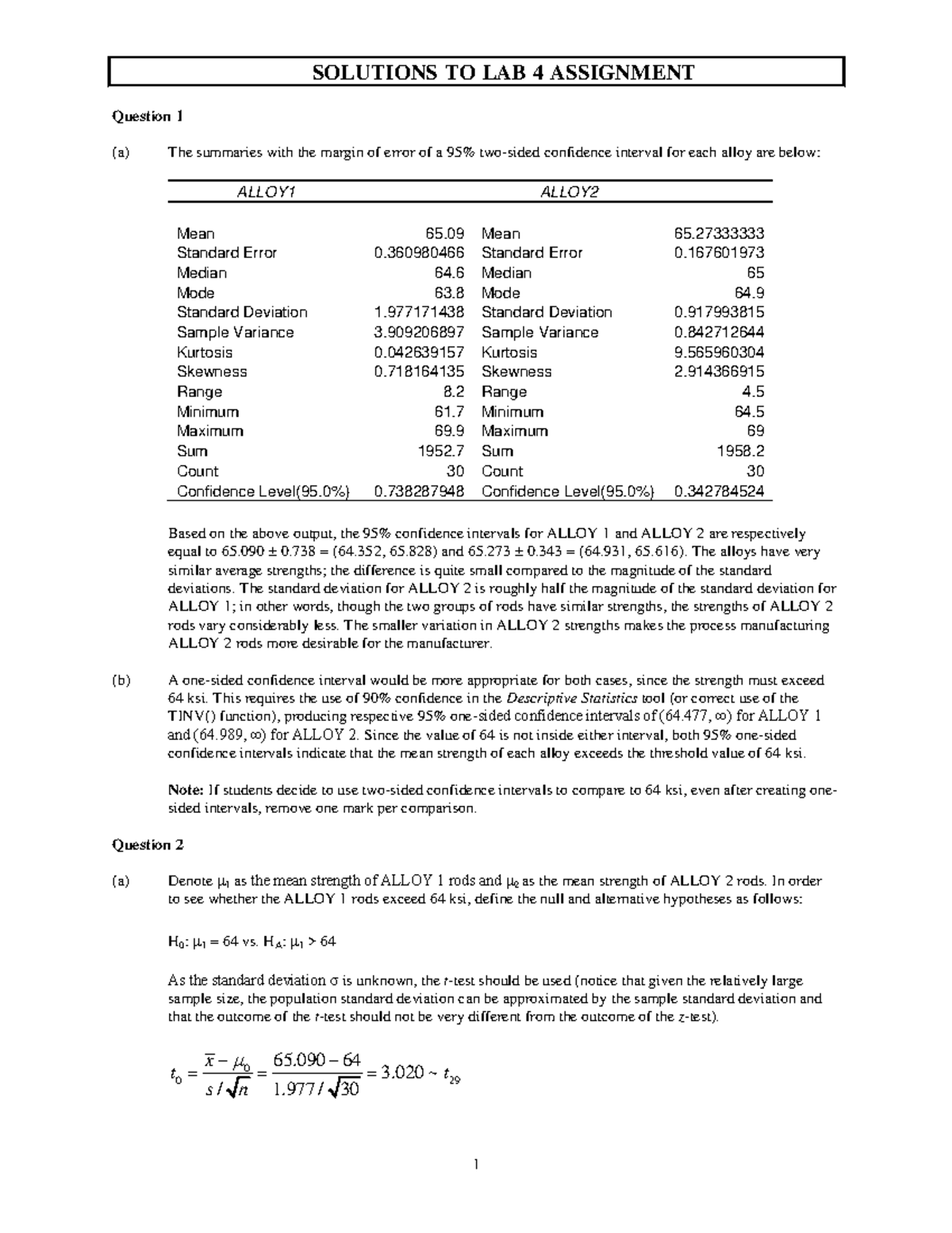 Asg4soln - lab 4 solution - SOLUTIONS TO LAB 4 ASSIGNMENT Question 1 (a ...