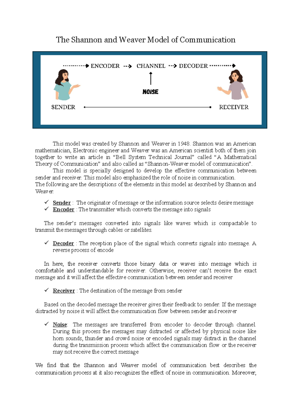 The Shannon and Weaver Model of Communication - Shannon was an American ...