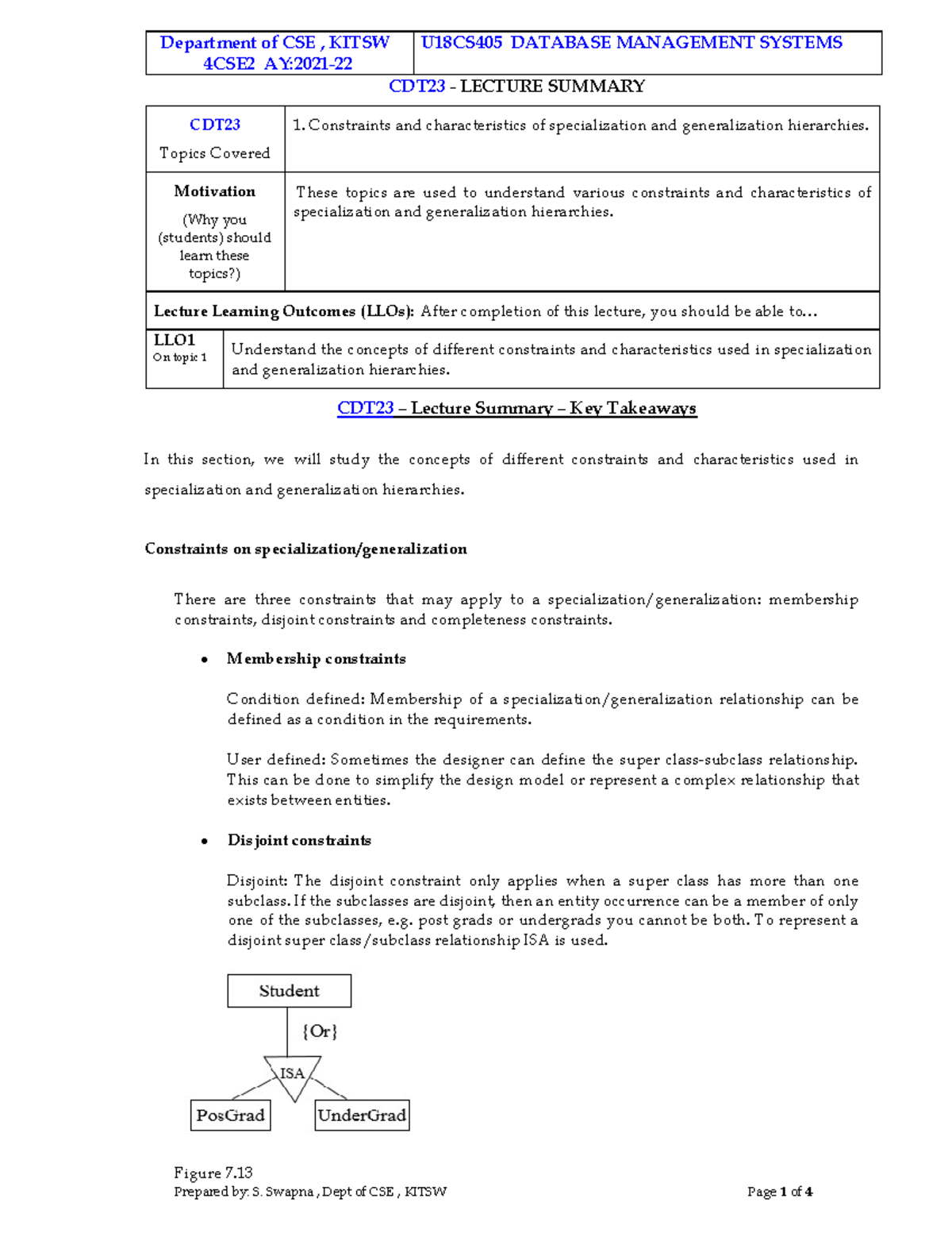 Dbms Cdt23 Week 6 Summary 4cse2 Ss 2021 22 4cse2 Ay2021 Cdt23 Lecture Summary Cdt Topics