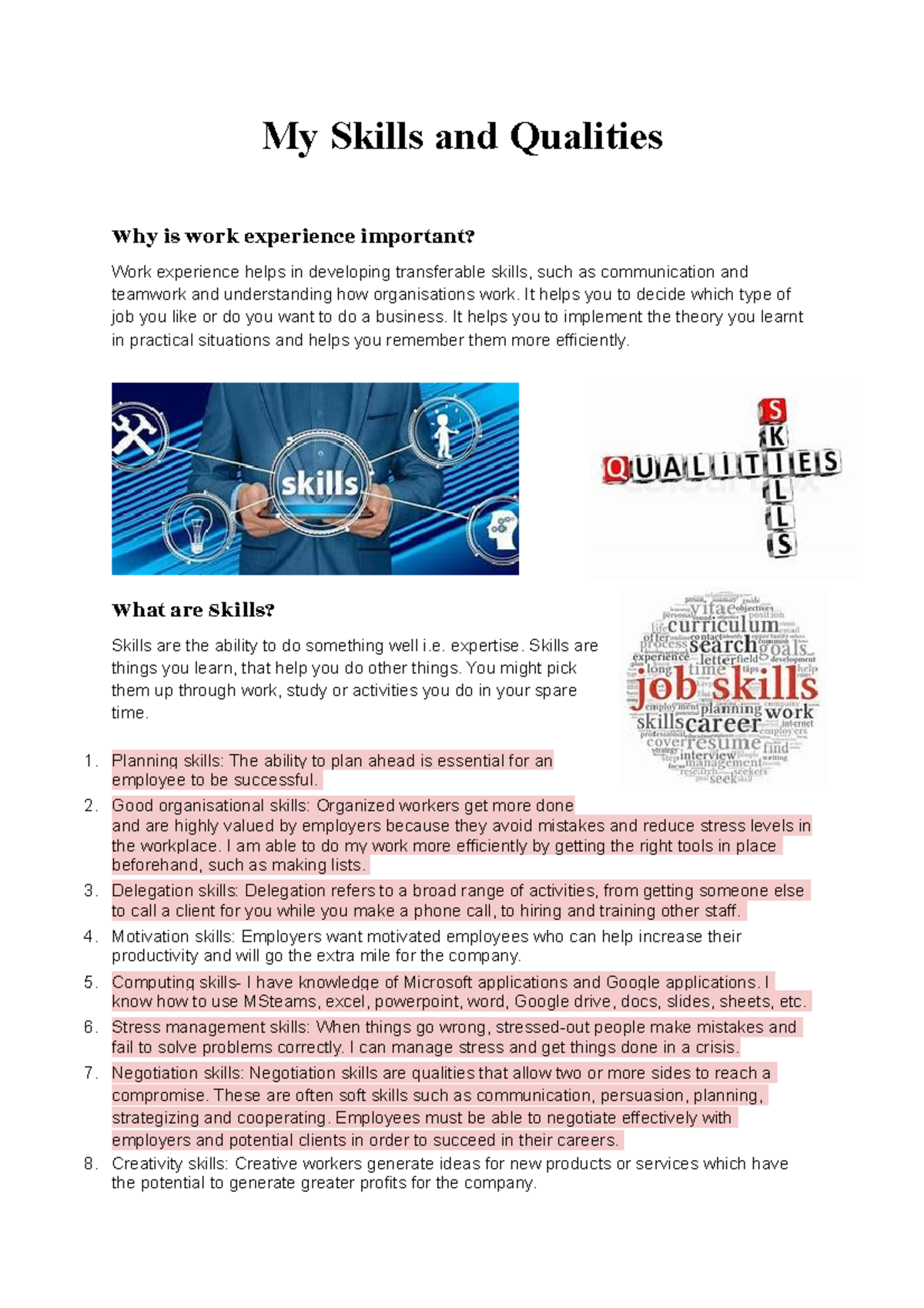 My Skills and Qualities - LLB 1 - Studocu