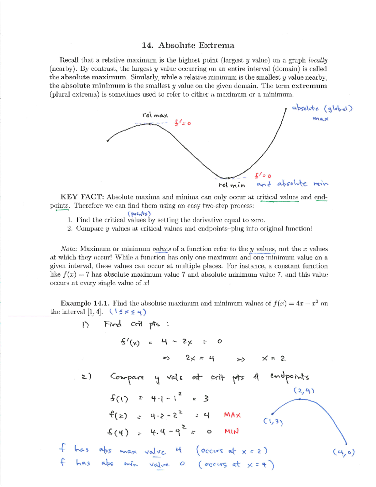Section 14 notes - Absolute Extrema - MAT 143 - Studocu