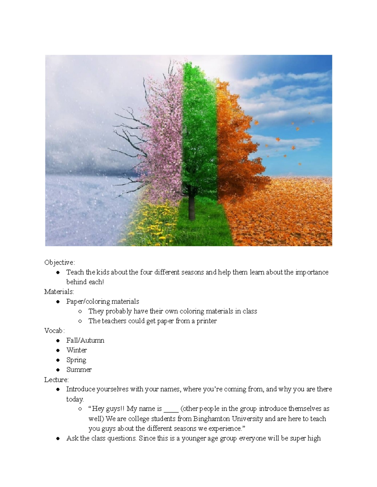 9 9 Lesson Plans Grades K3 - Objective: Teach the kids about the four ...