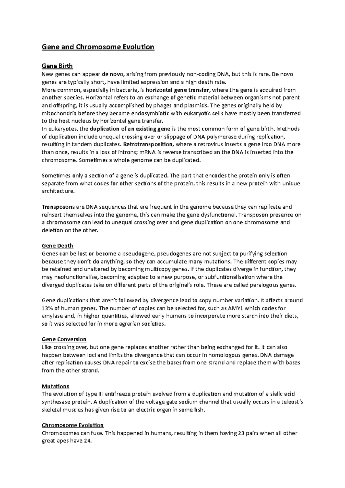 22 - Evolution of Chromosomes - Gene and Chromosome Evolution Gene ...